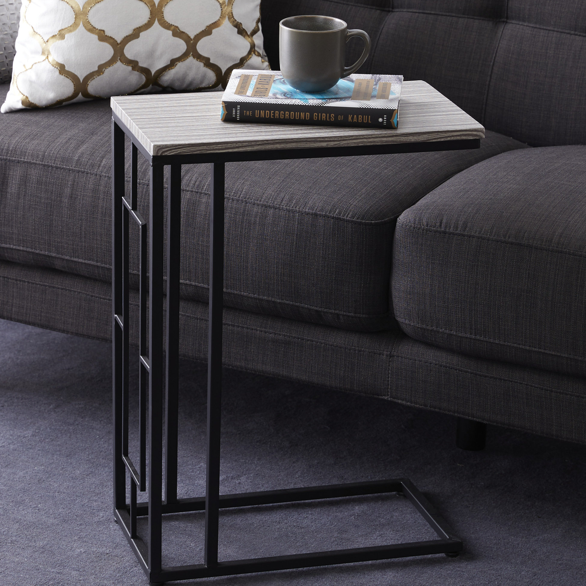 Latitude Run® Breydin Metal C-Shaped Light Brown Side End Accent Table ...