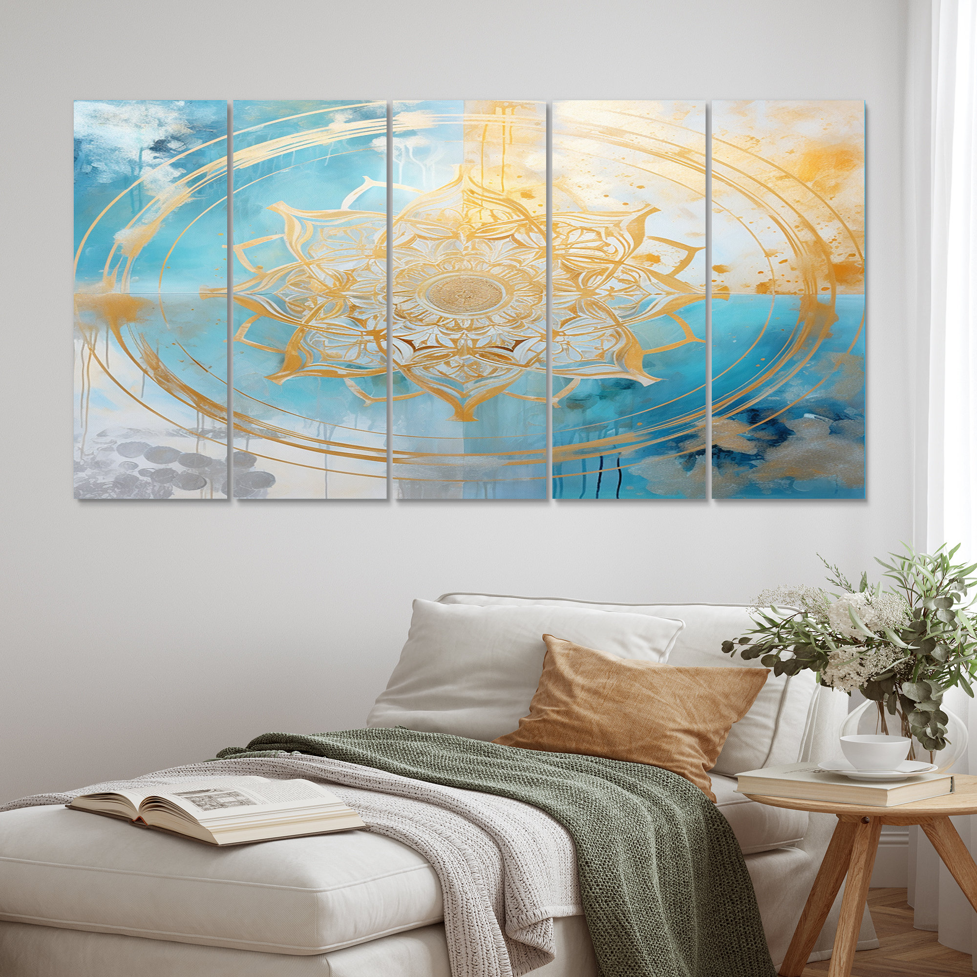 Bungalow Rose Divine Mandala Delicate Gold Gentle Turquoise - Boho ...