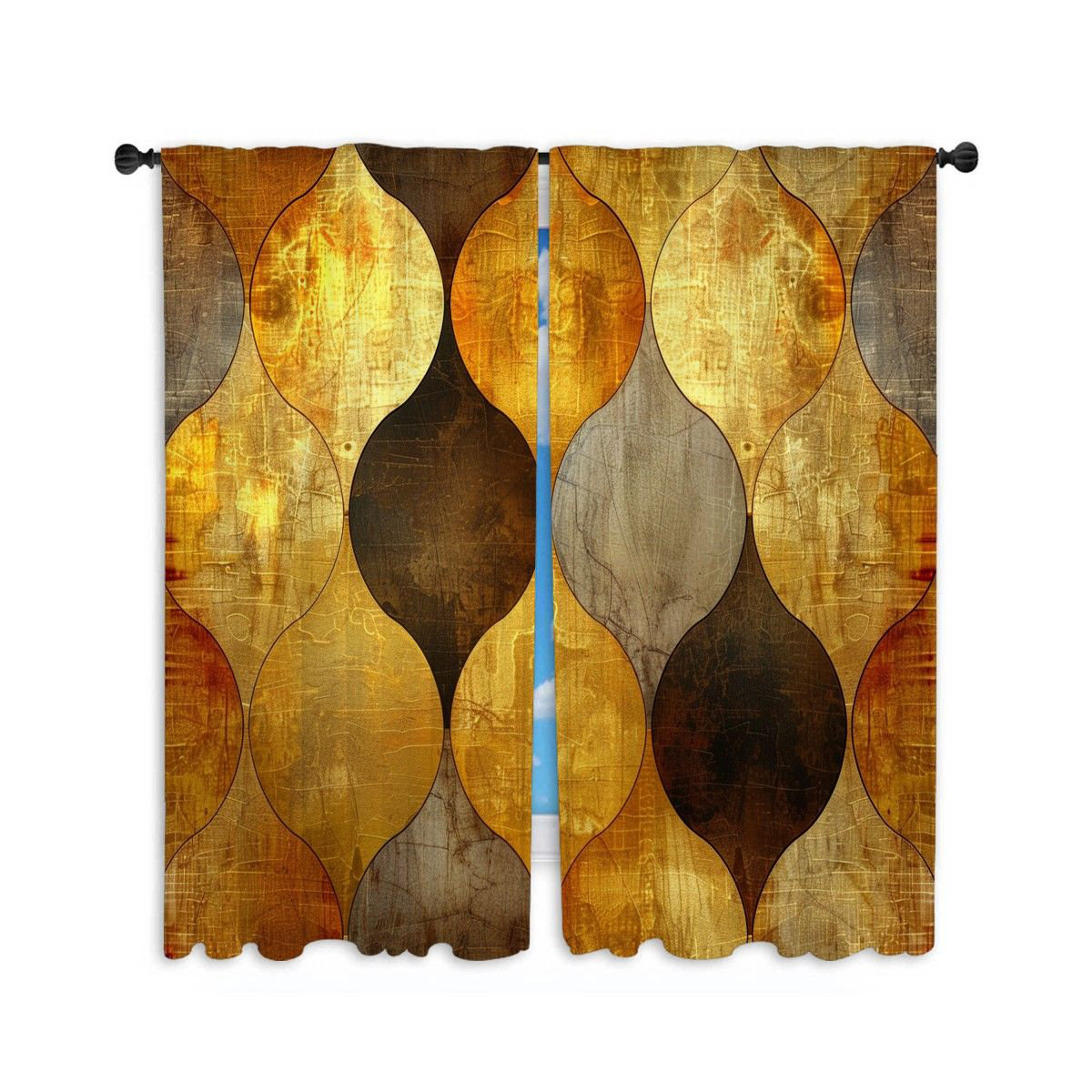 VisionDecor 11943_Abstract Shape Window Curtains Visual Art Warm Tones ...