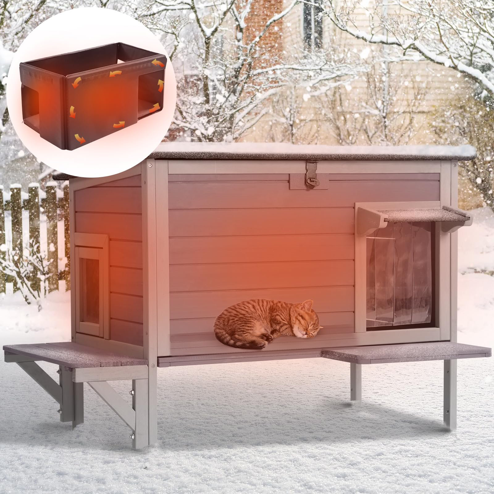 Tucker Murphy Pet™ Outdoor Cat House Insulated Feral Cat Shelter Weatherproof For Winter With ...