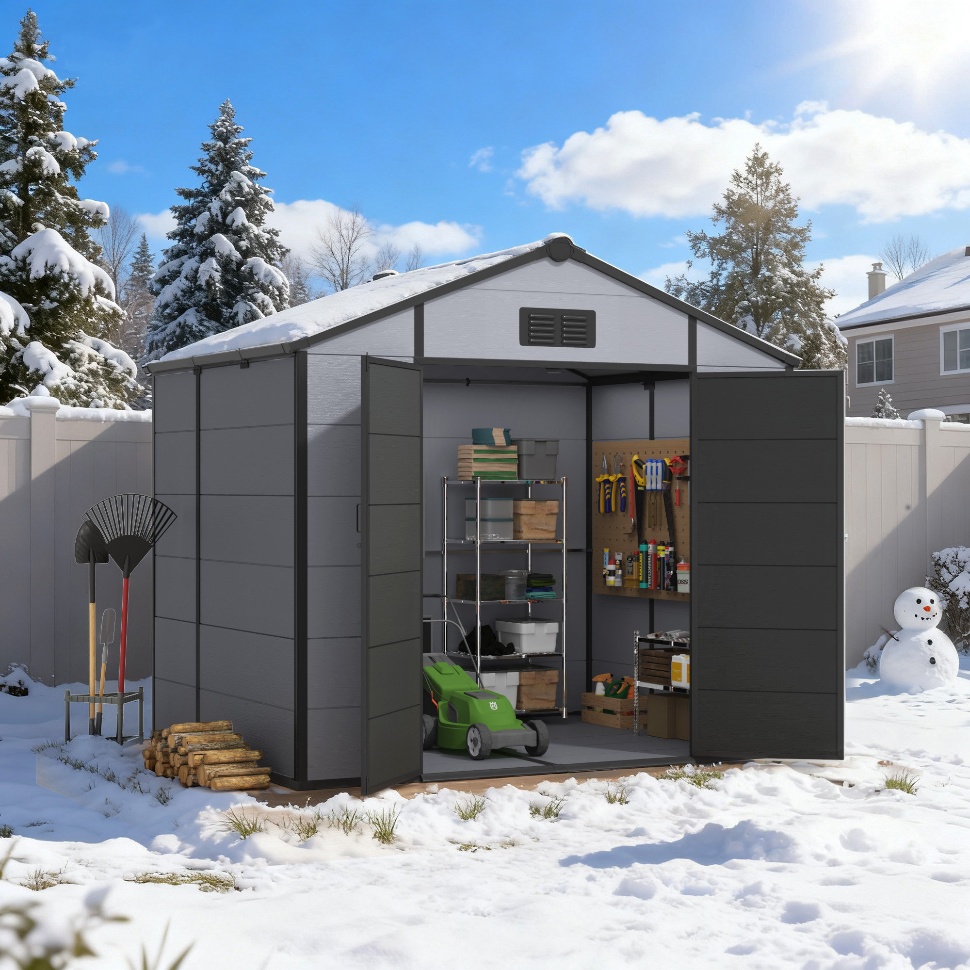 EROMMY 8X6 FT Outdoor Storage Shed, Weather-Resistant Shed With ...