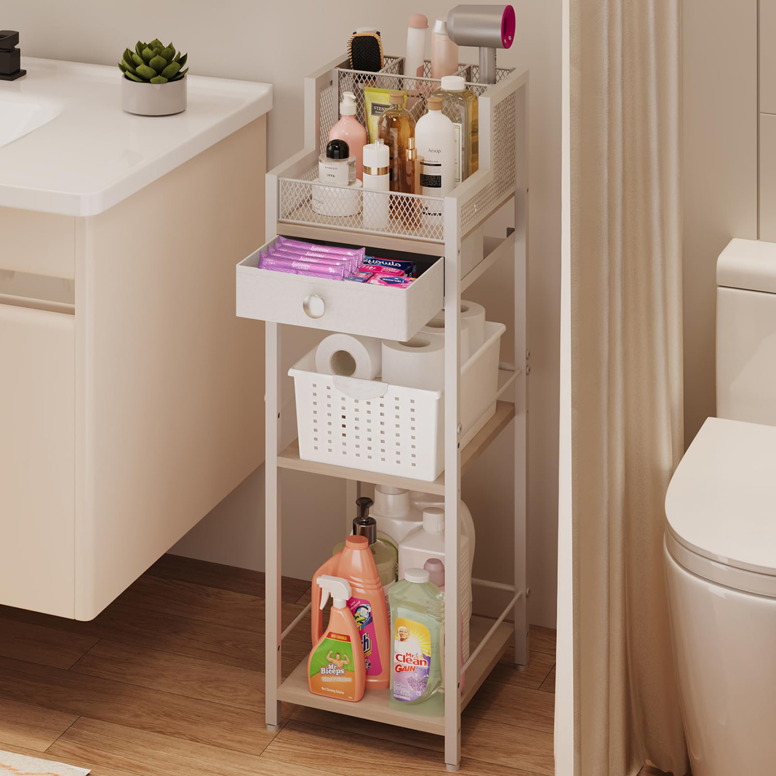 Rebrilliant Hair Dryer Holder 3-Tier Narrow Shelf With Drawer Hair Tool ...