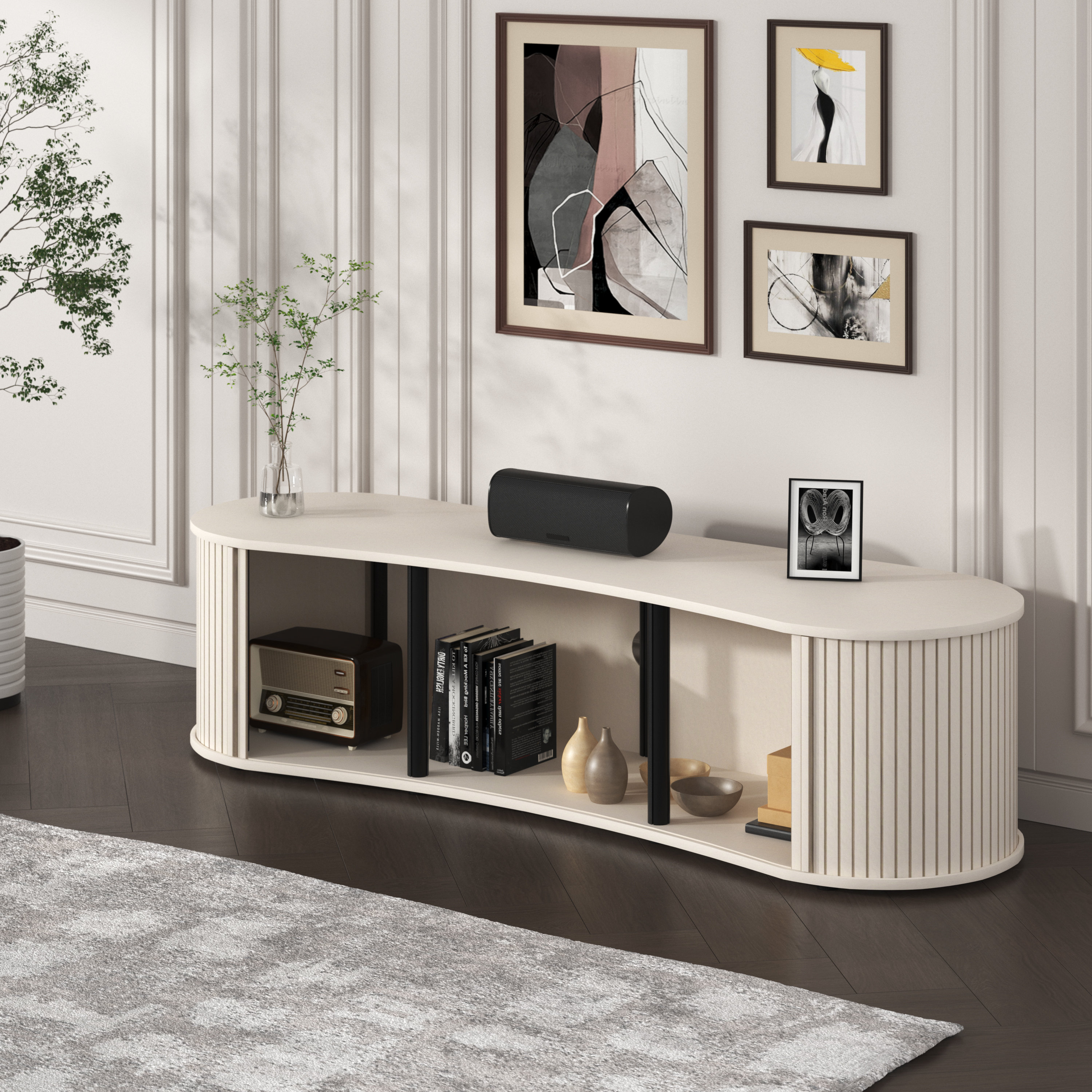 Latitude Run® Aurel Buchheit Modern 59.1" Fluted TV Stand With Open ...