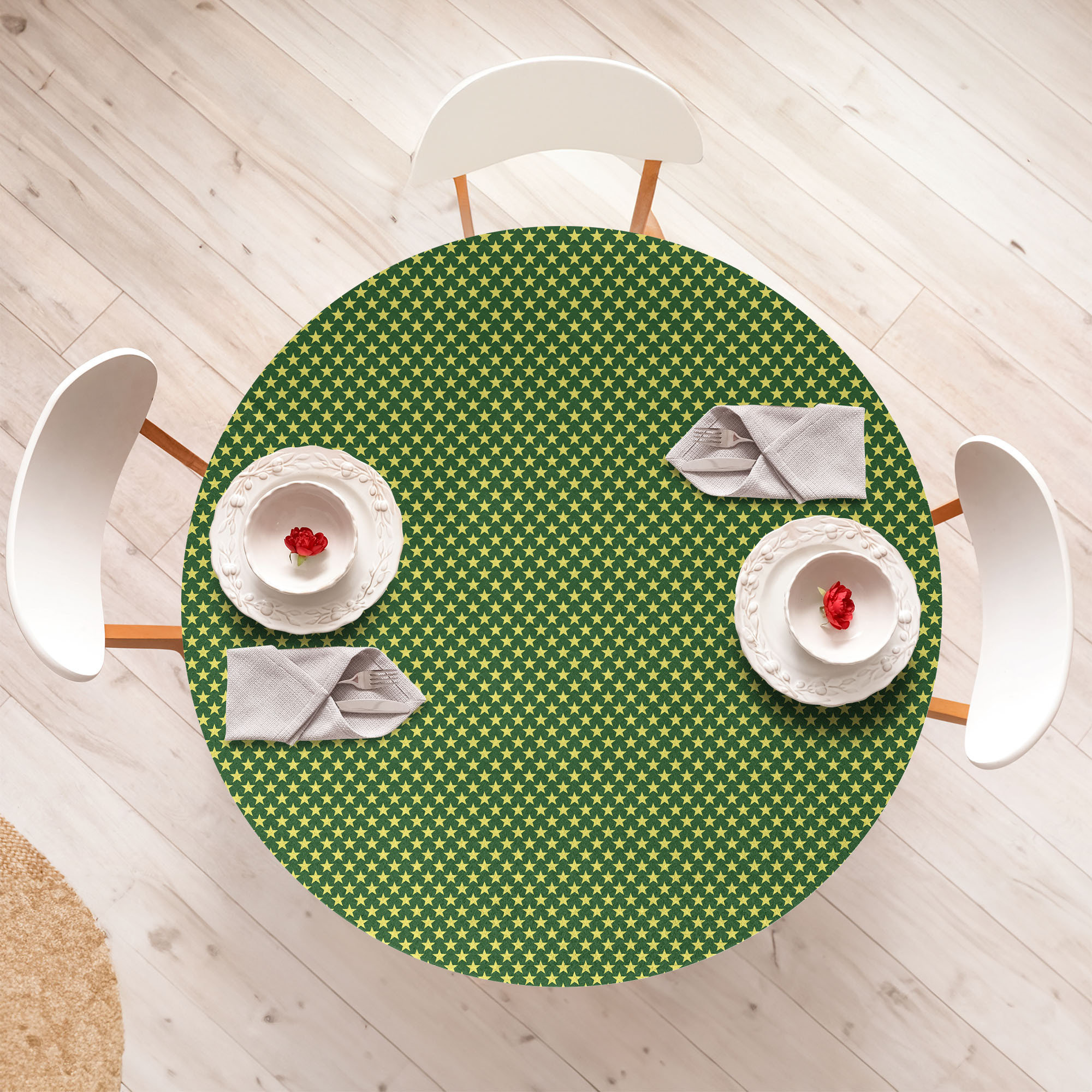 Bay Isle Home™ Star Fitted Round Tablecloth Green and Pastel Yellow ...
