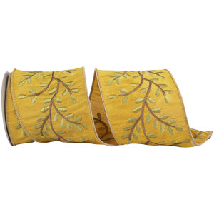 The Holiday Aisle® 4"X5Yd Mustard Vine Sunset Deluxe Embroidery Wired ...