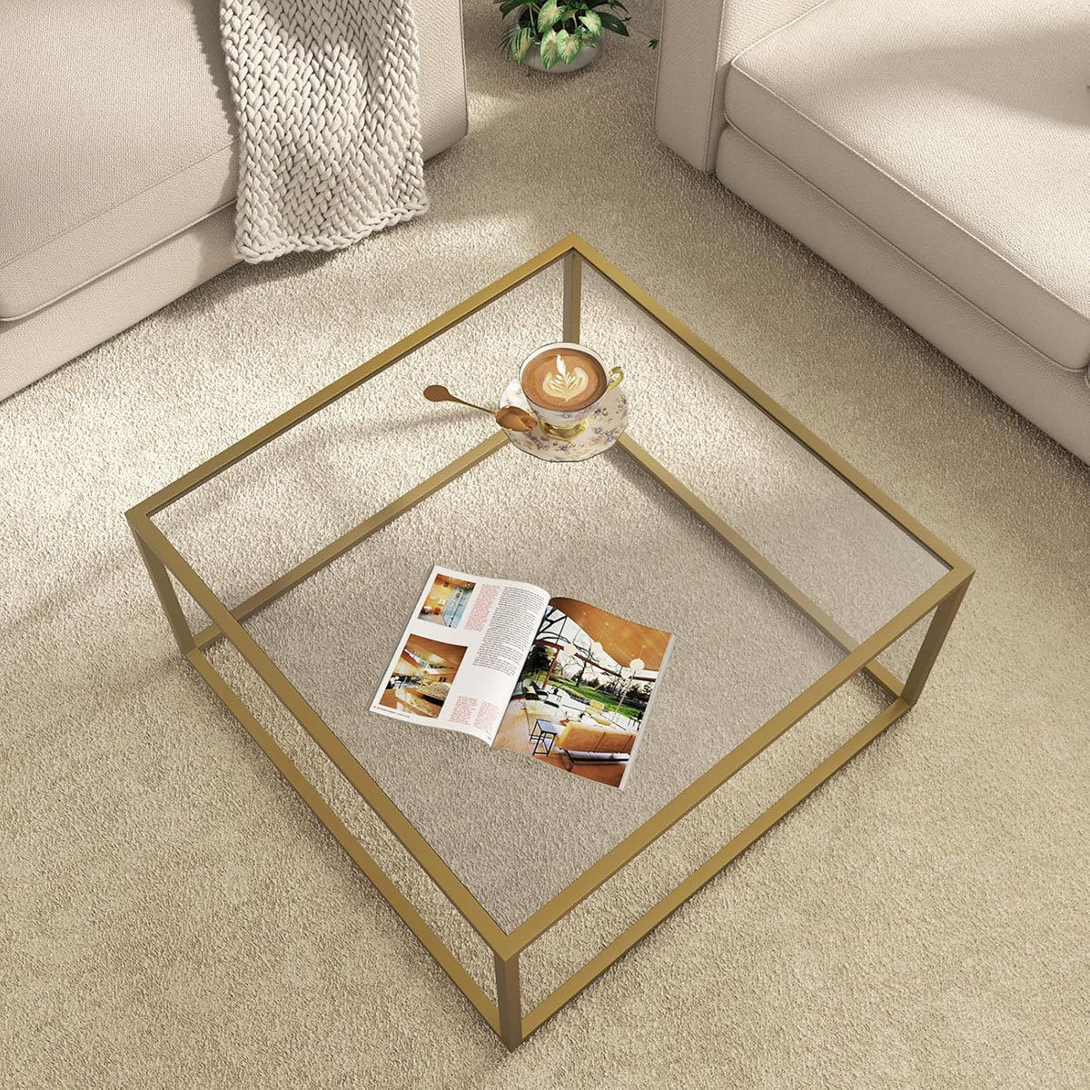 Ivy Bronx Glass Coffee Table Small Square Coffee Tables For Living Room ...