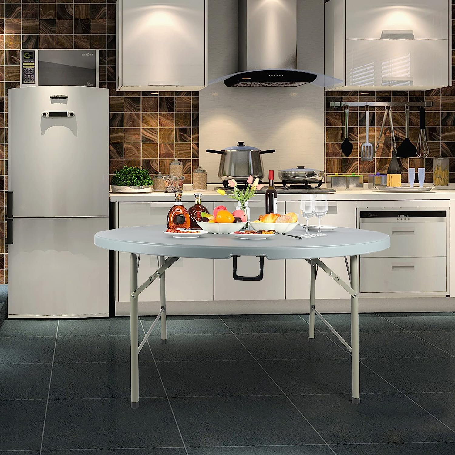 REDCAMP 59'' Plastic Round Portable Folding Table | Wayfair