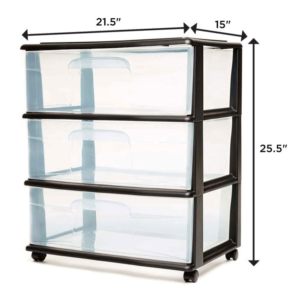 Homz Tall Solid Plastic 3 Drawer Storage Cart with Wheels & Reviews ...