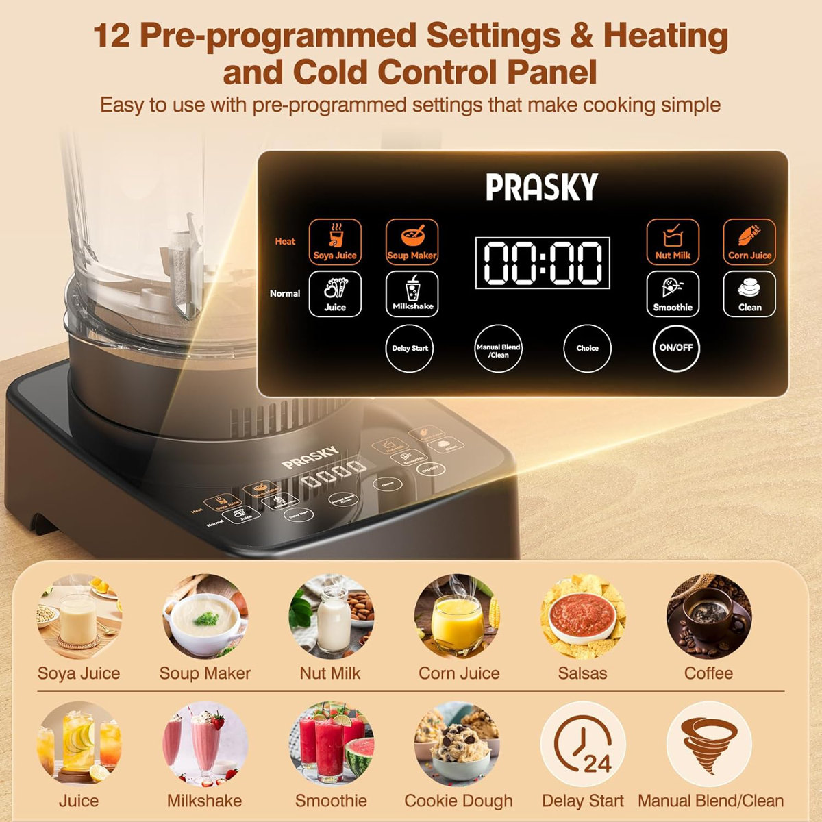 Prasky 10-in-1 Heating Blender: Hot Soup Maker, Smoothie Blender, Nut ...