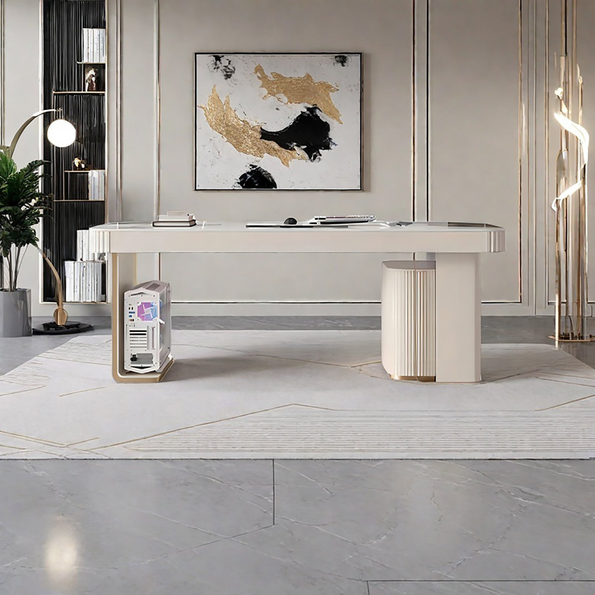 Coxambrey Simple Luxury High-End Sintered Stone Office Desk,6-drawer ...