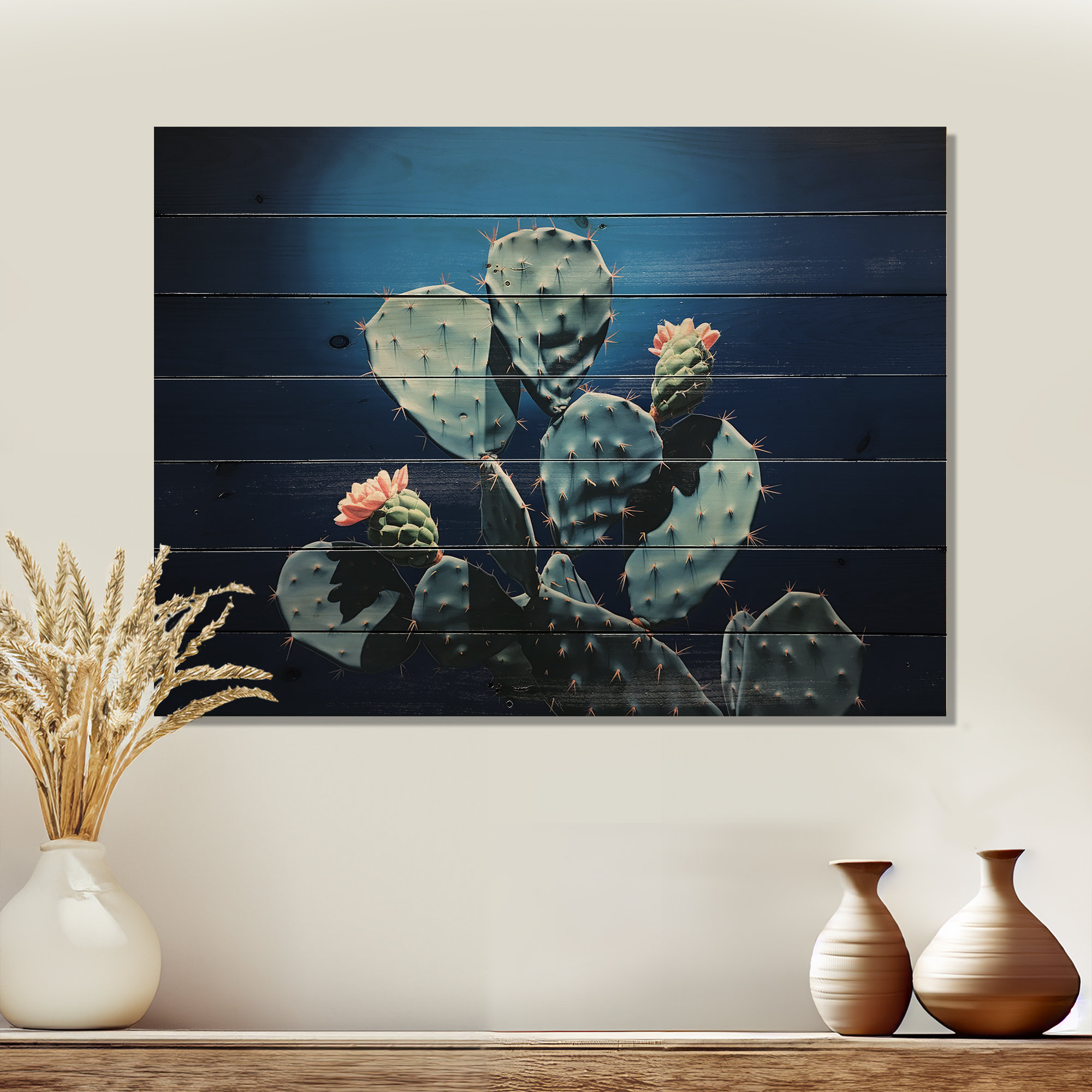 Lark Manor Cactus Sapphire Solitude I - Cactus Wood Wall Art On Natural ...