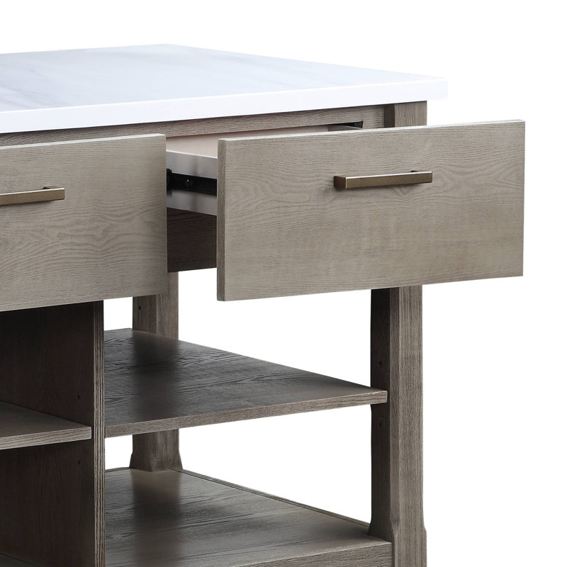 Hokku Designs Kitchen Island w/Pull Out Table, Nature Marble Top Top ...