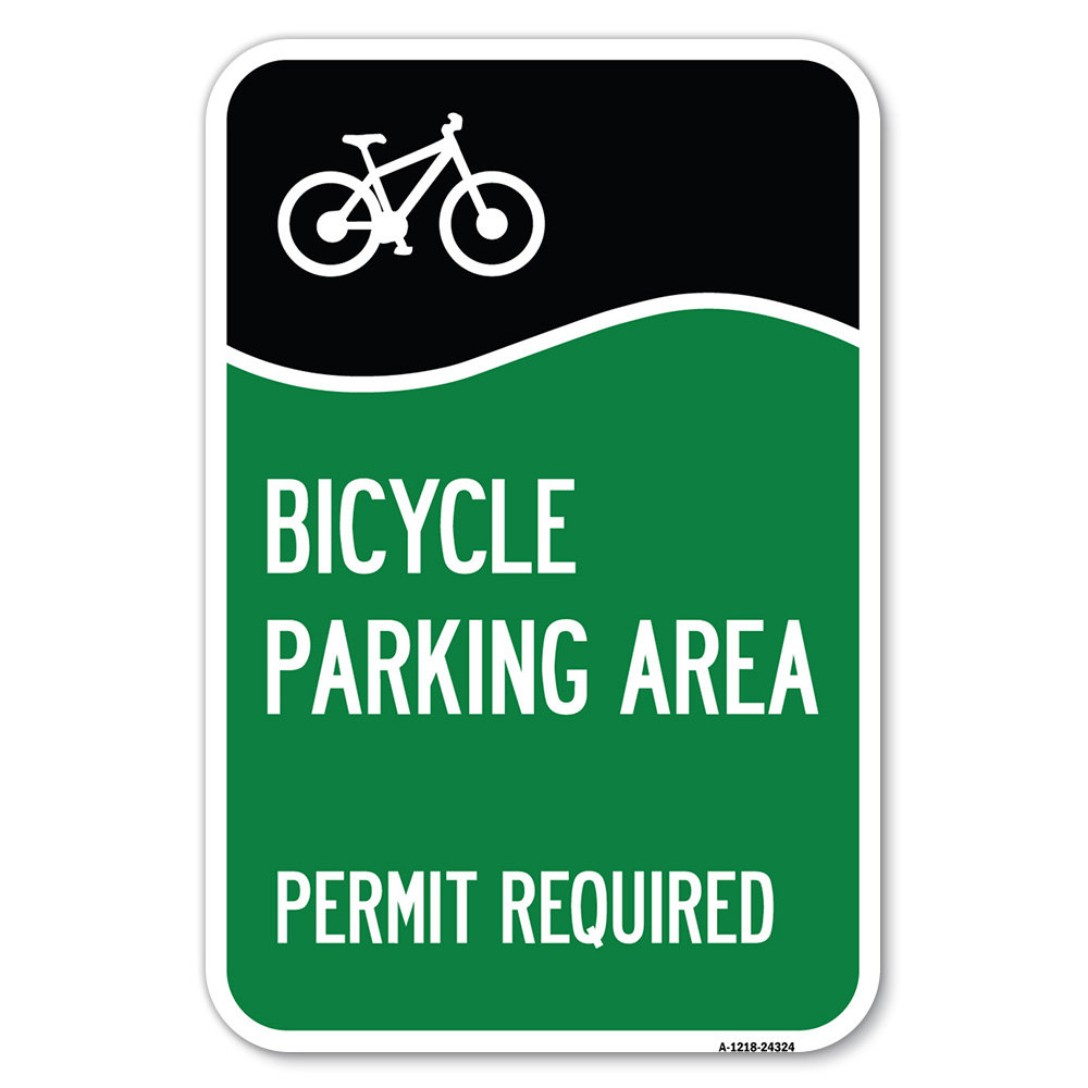 SignMission Bicycle Parking Area - Permit Required With Graphic/24324 ...