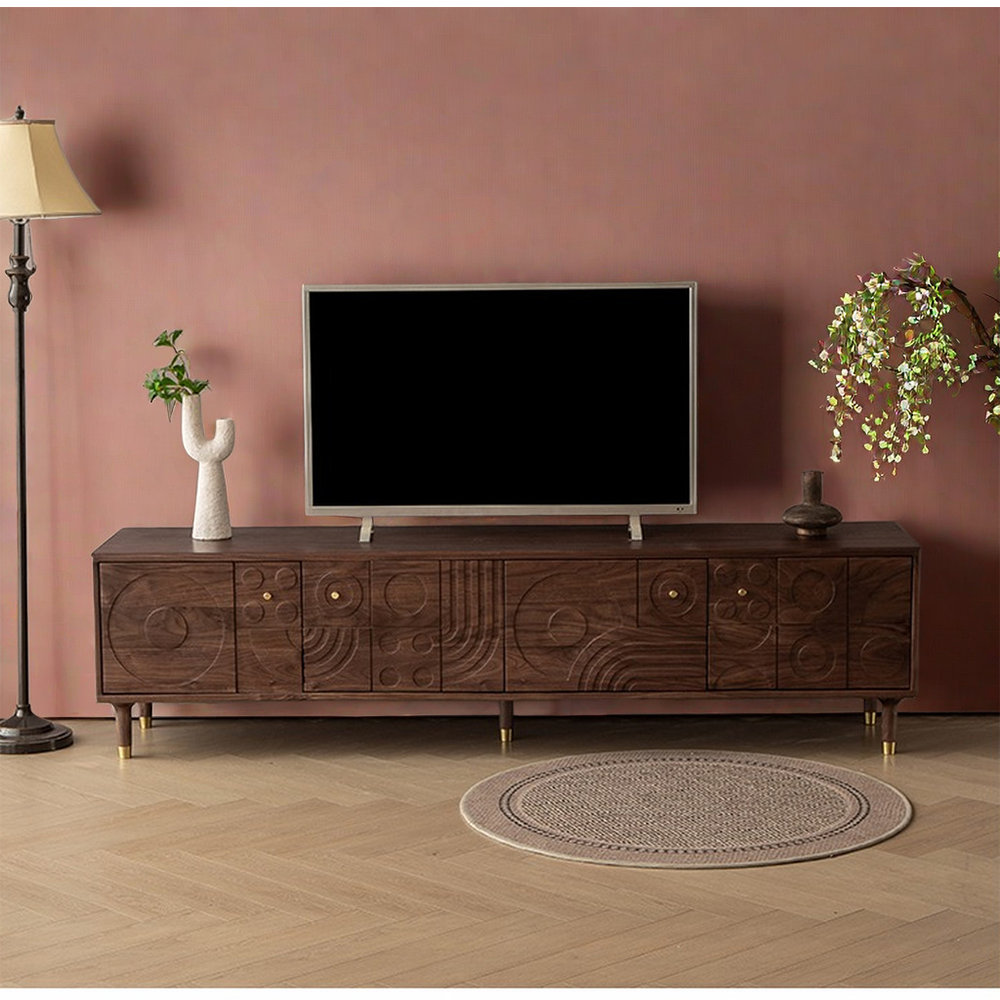 moonlight design Nordic Solid Wood Carved TV Stand Solid Wood 86.61'' W ...