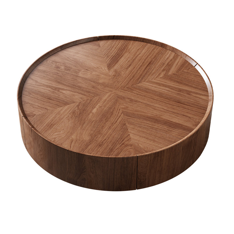 Latitude Run® Shanea Industrial Walnut Round Coffee Table with Storage ...