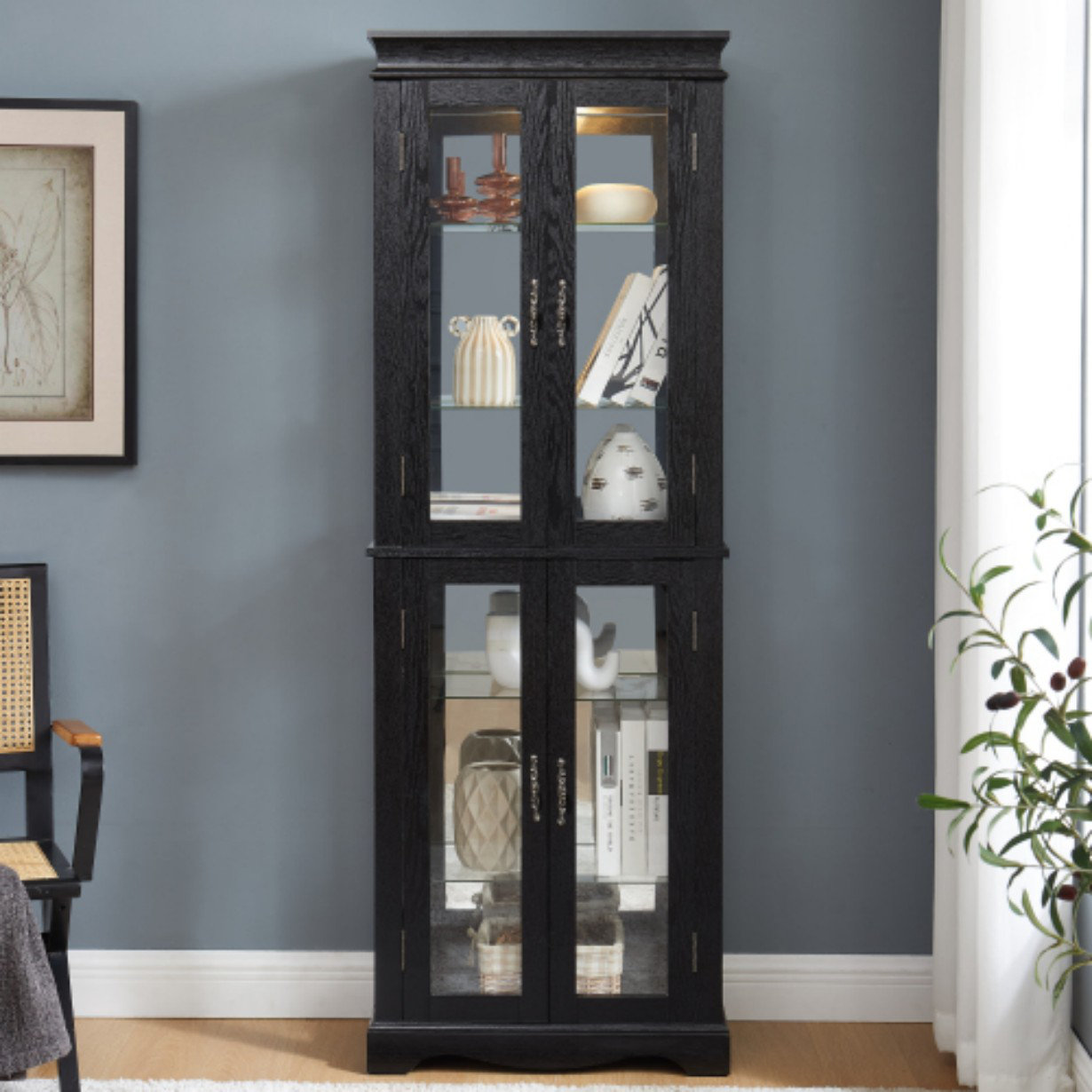 Fleur De Lis Living Elegant glass storage cabinet with wooden frame ...