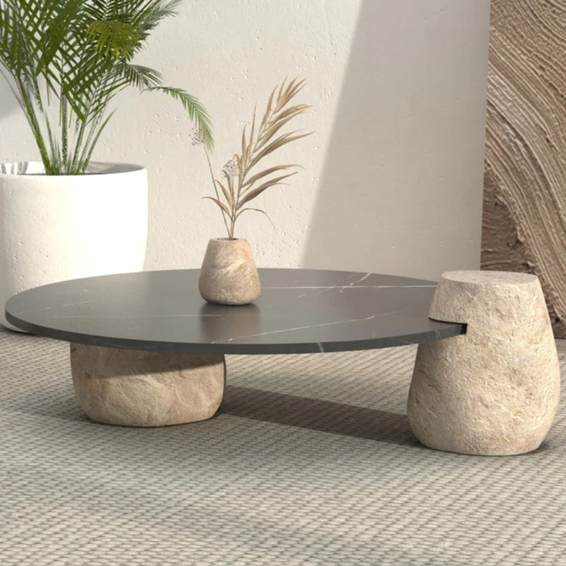 BETACH Genuine Nero Black Marble Top Stone Legs Coffee Table | Wayfair