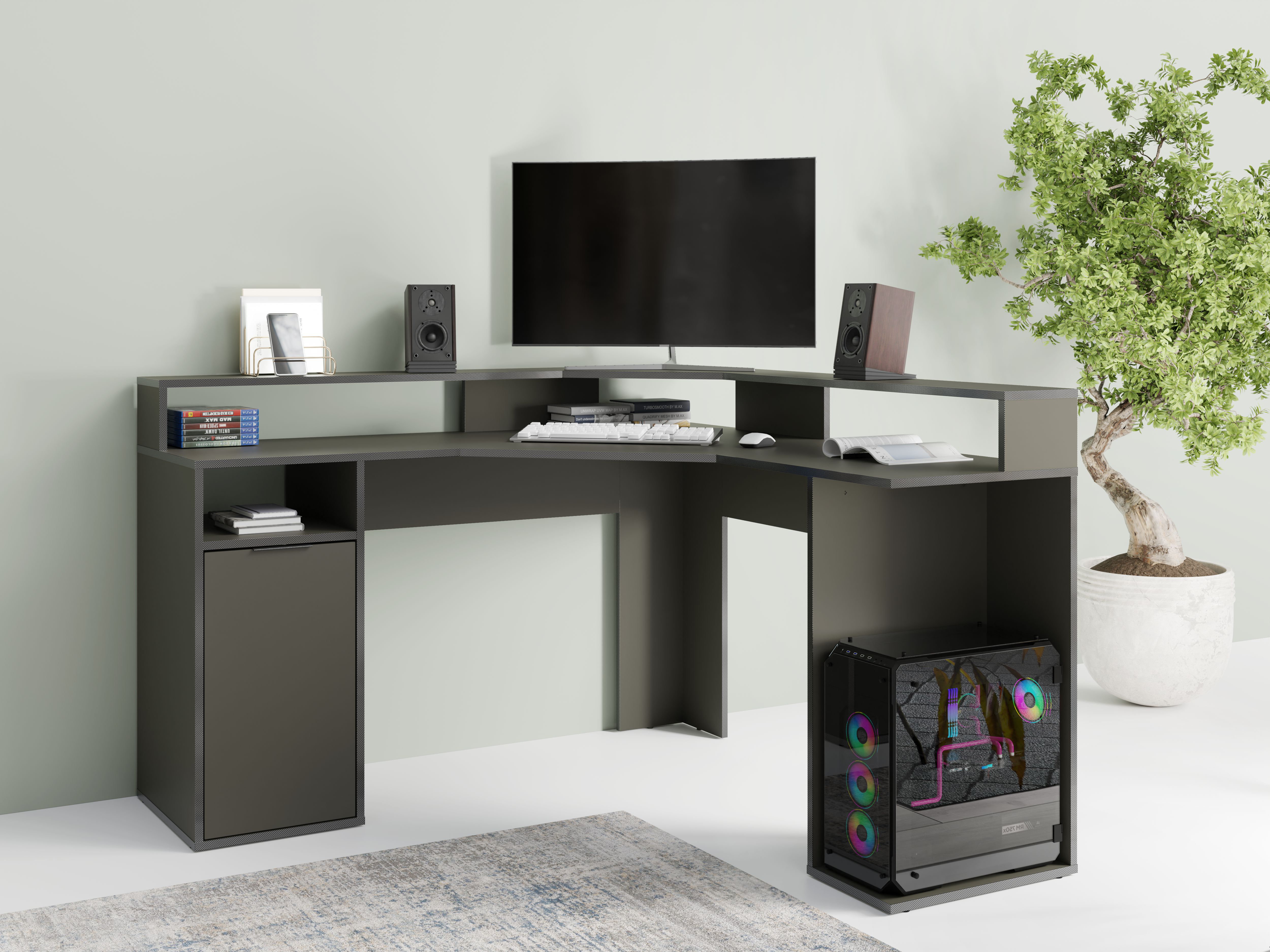 Metro Lane Colfin Corner gaming desk with attachment, practical niches ...