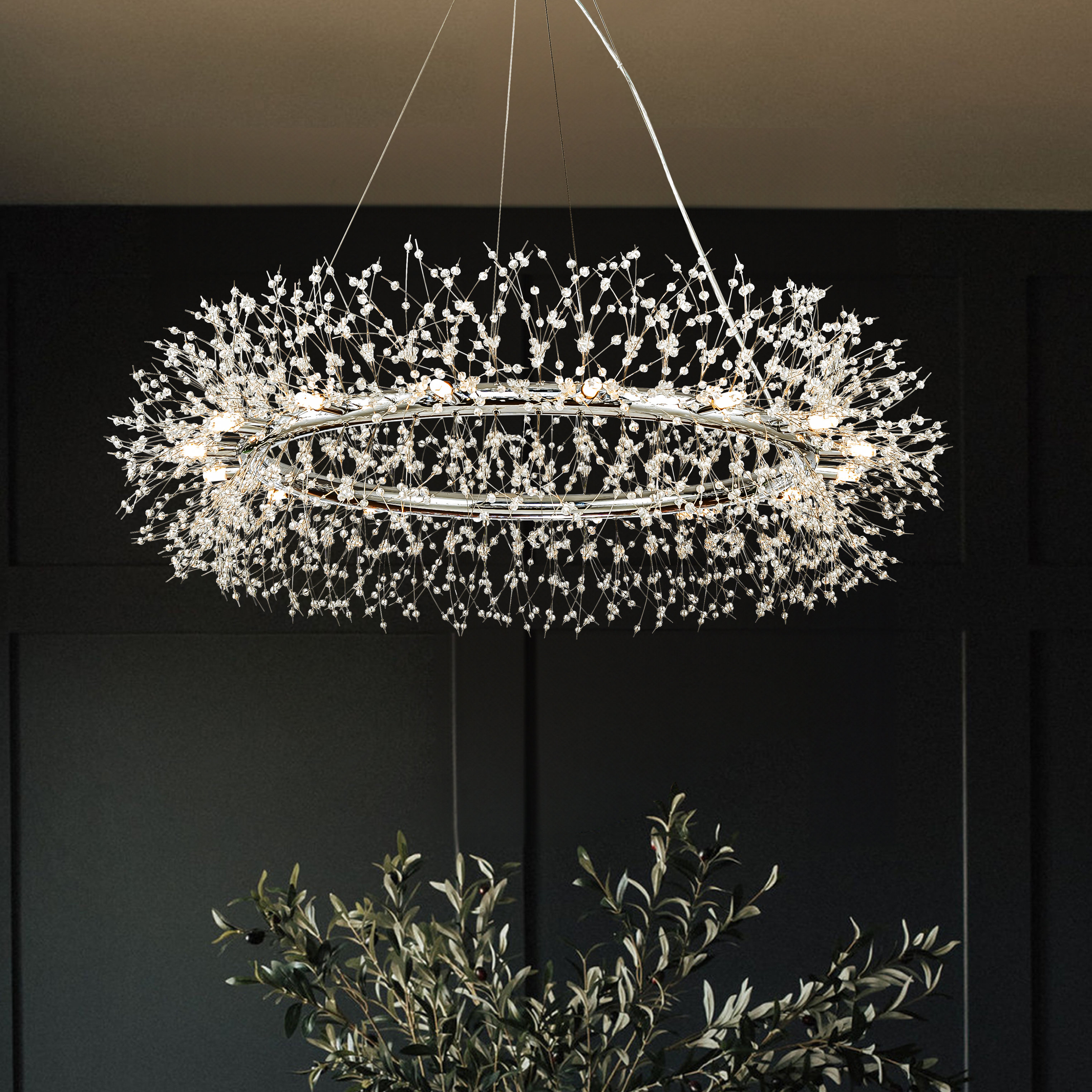 Mercer41 16-lights Morden Glam Wagon Wheel Dimmable Firework Crystal ...