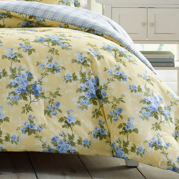 Laura Ashley Cassidy Floral Yellow Cotton Comforter Bonus Set & Reviews ...