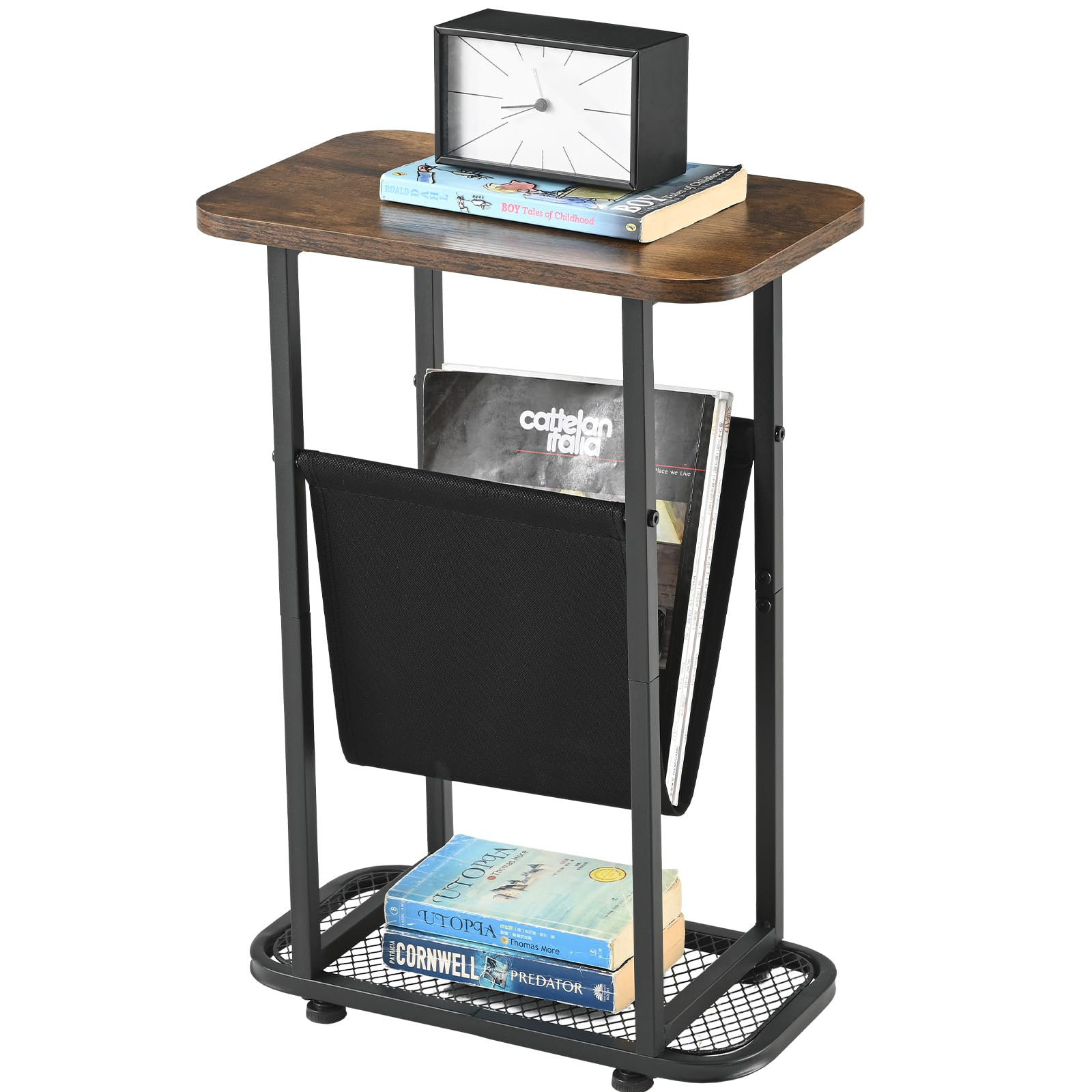17 Stories Narrow End Tables With Magazine Rack Mesh Shelves, Small ...