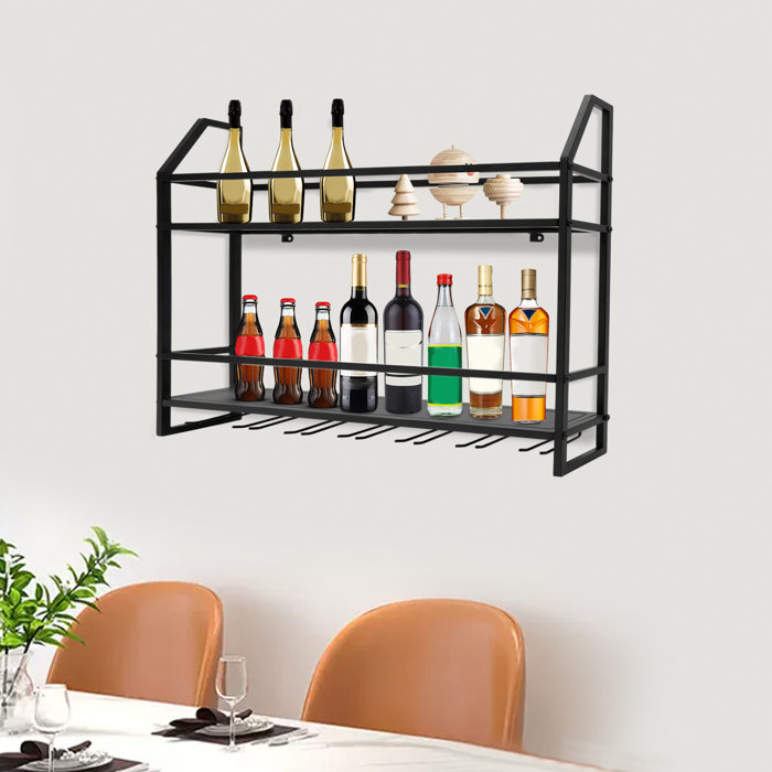 Rebrilliant Adriannah Wall Mounted Wine Glass Rack in Black | Wayfair
