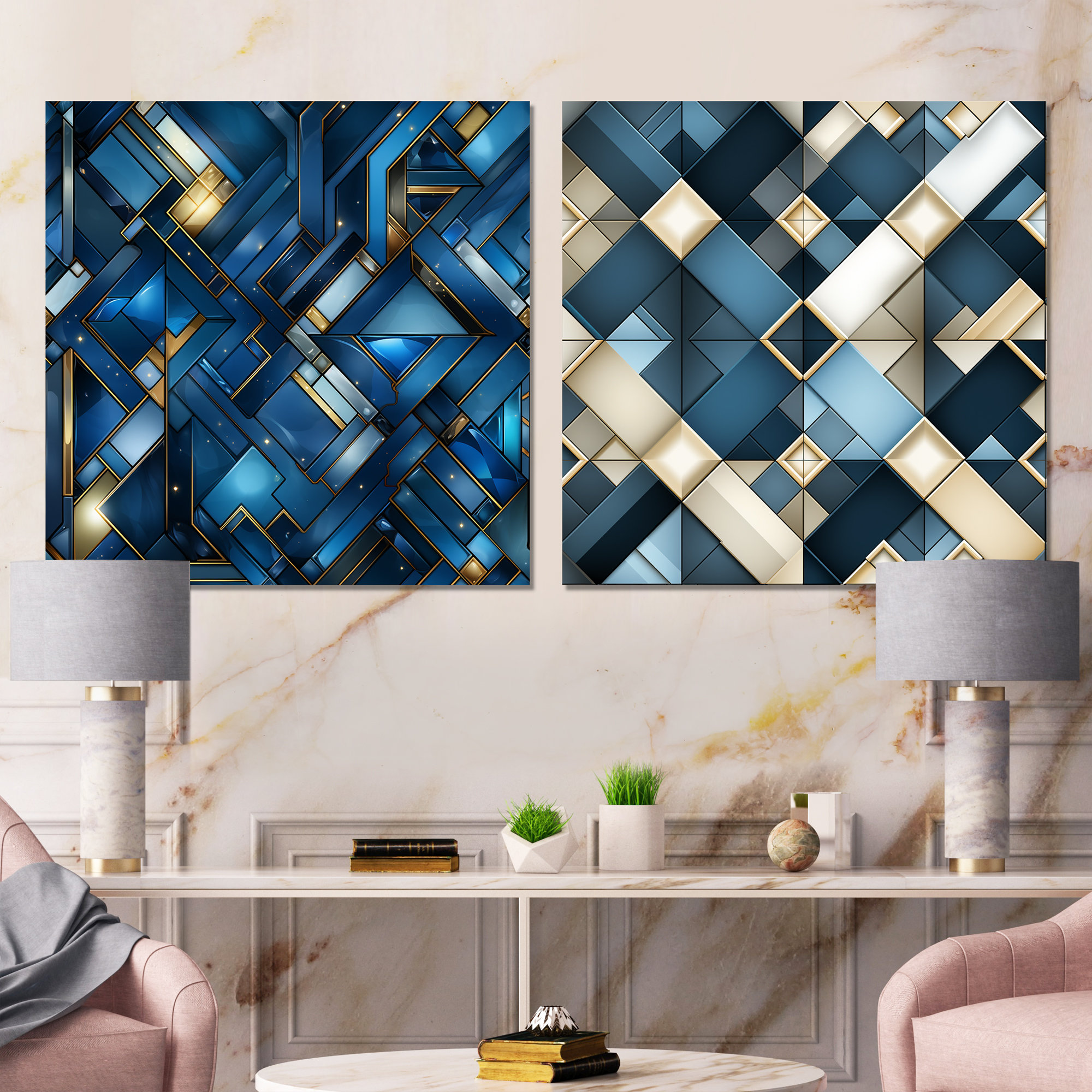 Design Art Ethereal Blue Intersections Mosaic Pattern - Abstract Shapes ...