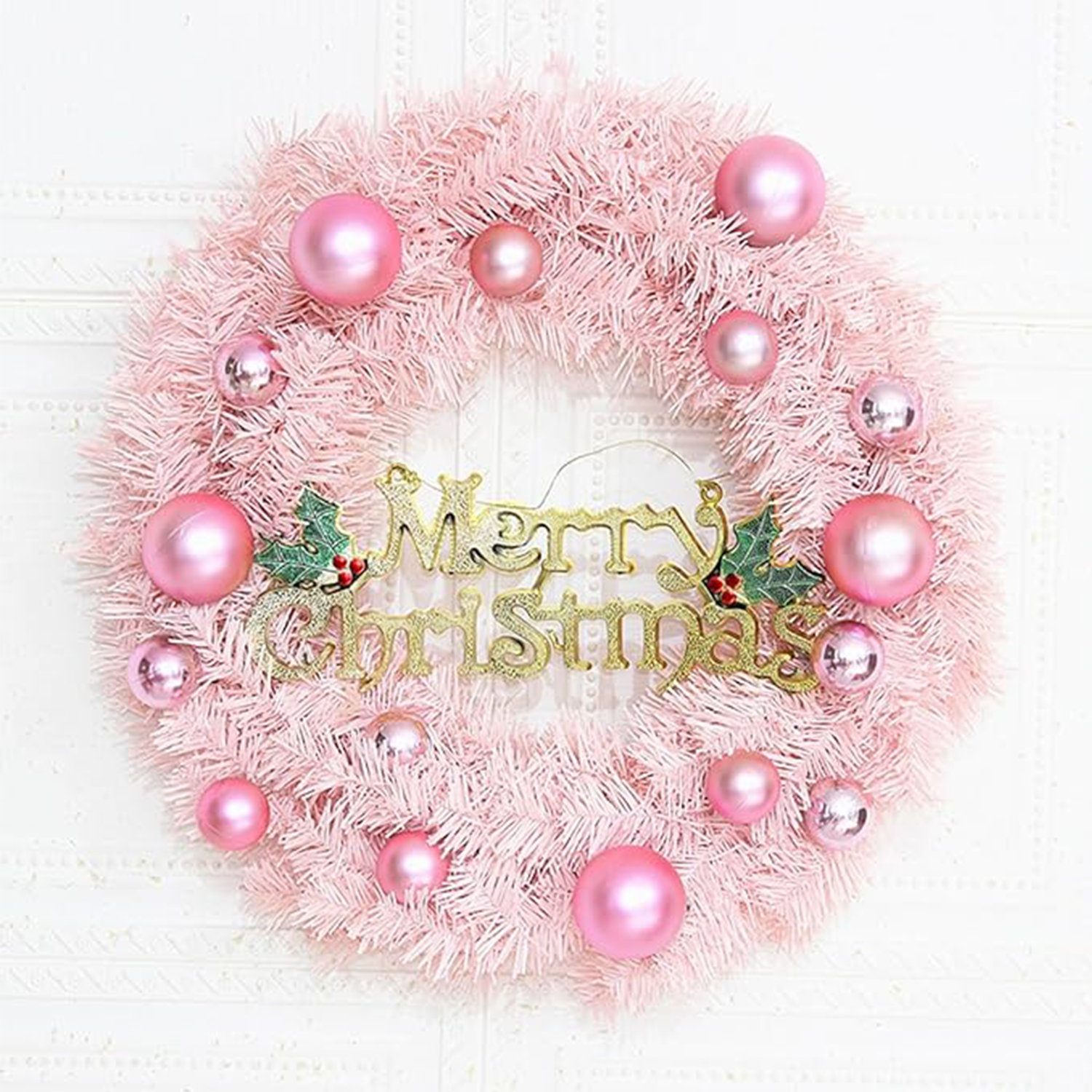 The Holiday Aisle® Merry Christmas Pink Wreath, 11.8 Inch Pink ...