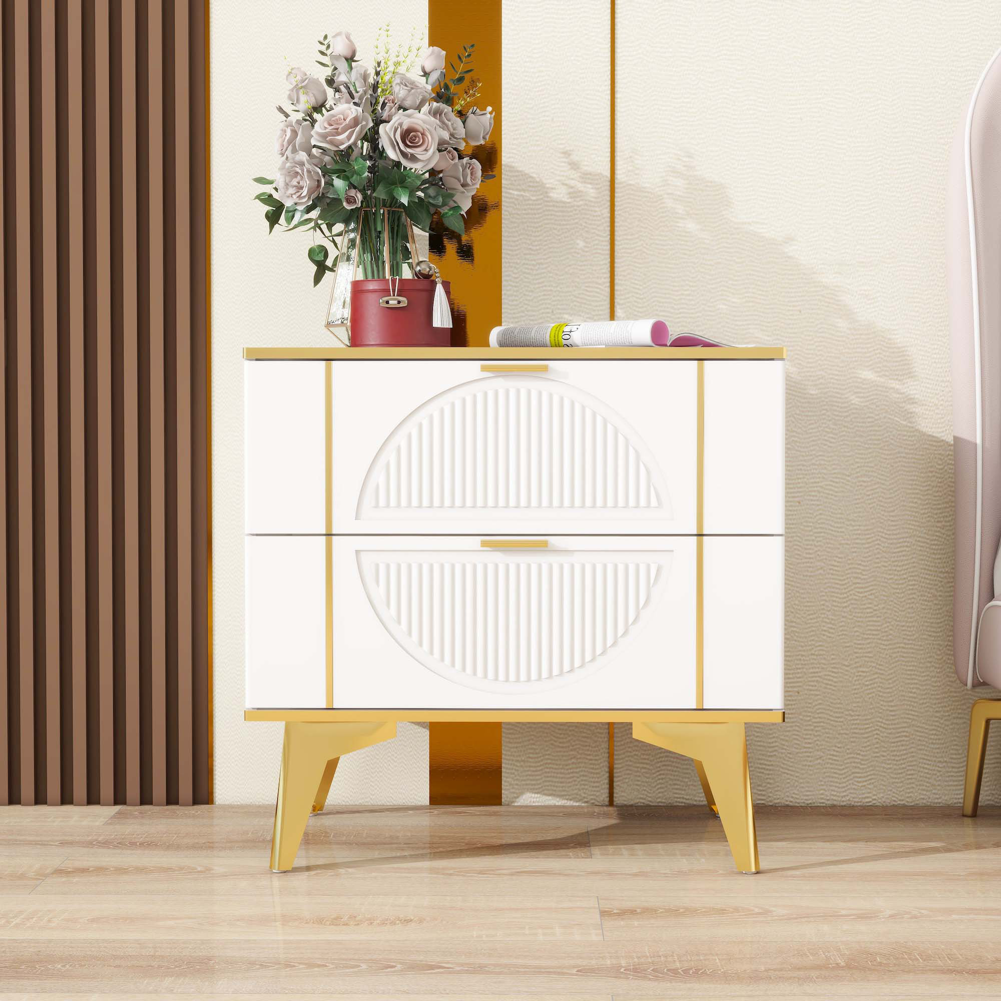 Wentygam Two Pack White 2 Drawer Round Card Gold Bar Blister Nightstand ...