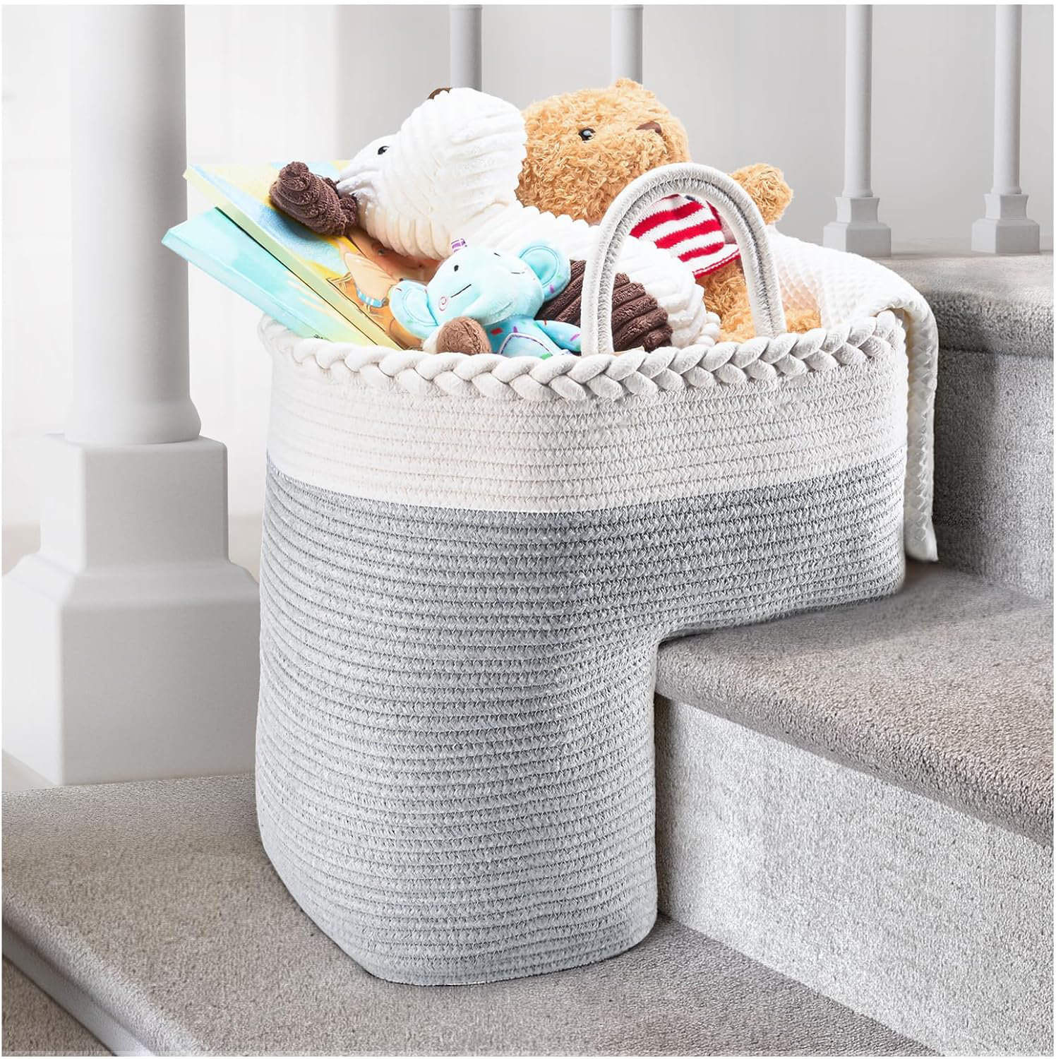 Beachcrest Home™ Stair Basket, Cotton Rope Staircase Basket For ...