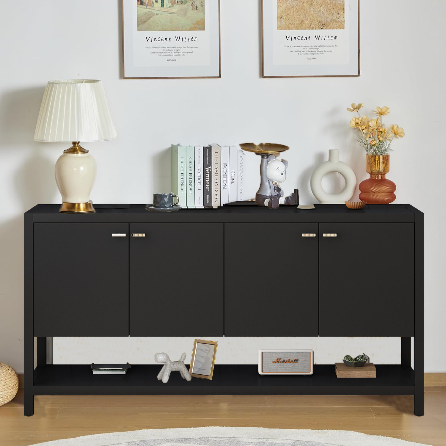 Latitude Run® 60" Console Table, Modern Credenza Storage Cabinet,Bar ...