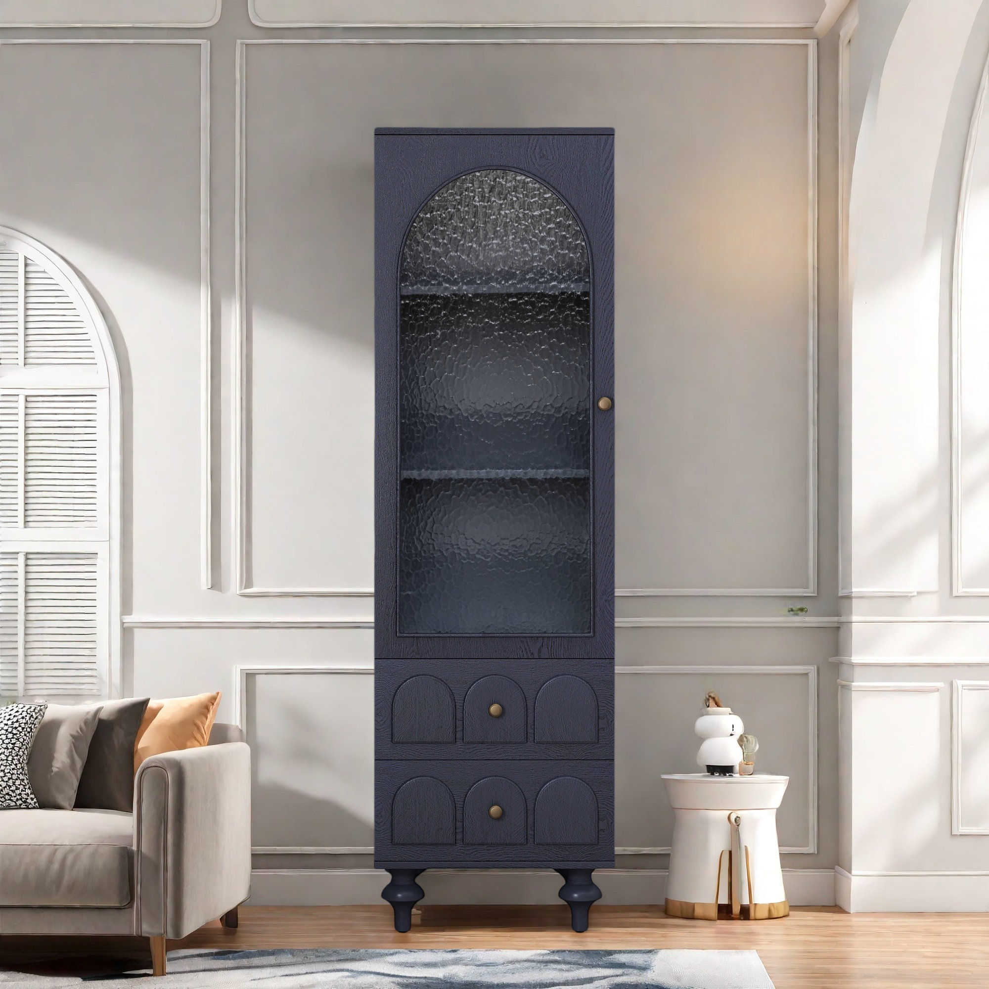 Charlton Home® Tall Storage Display Cabinet With Tempered Glass Door ...