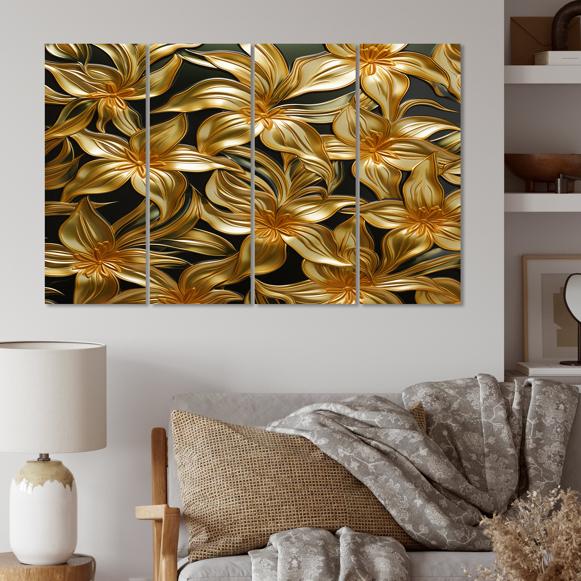 House of Hampton® Golden Lily Flower Glam On Black IV On Canvas 4 ...