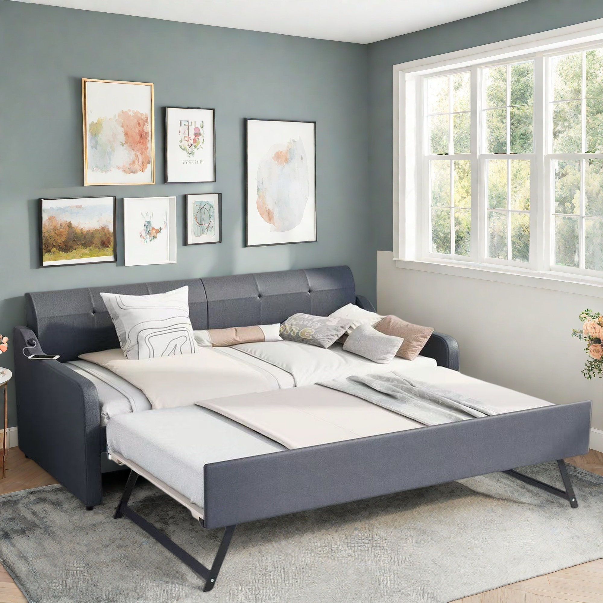 Latitude Run® Upholstery Daybed With Trundle And Usb Charging Design ...