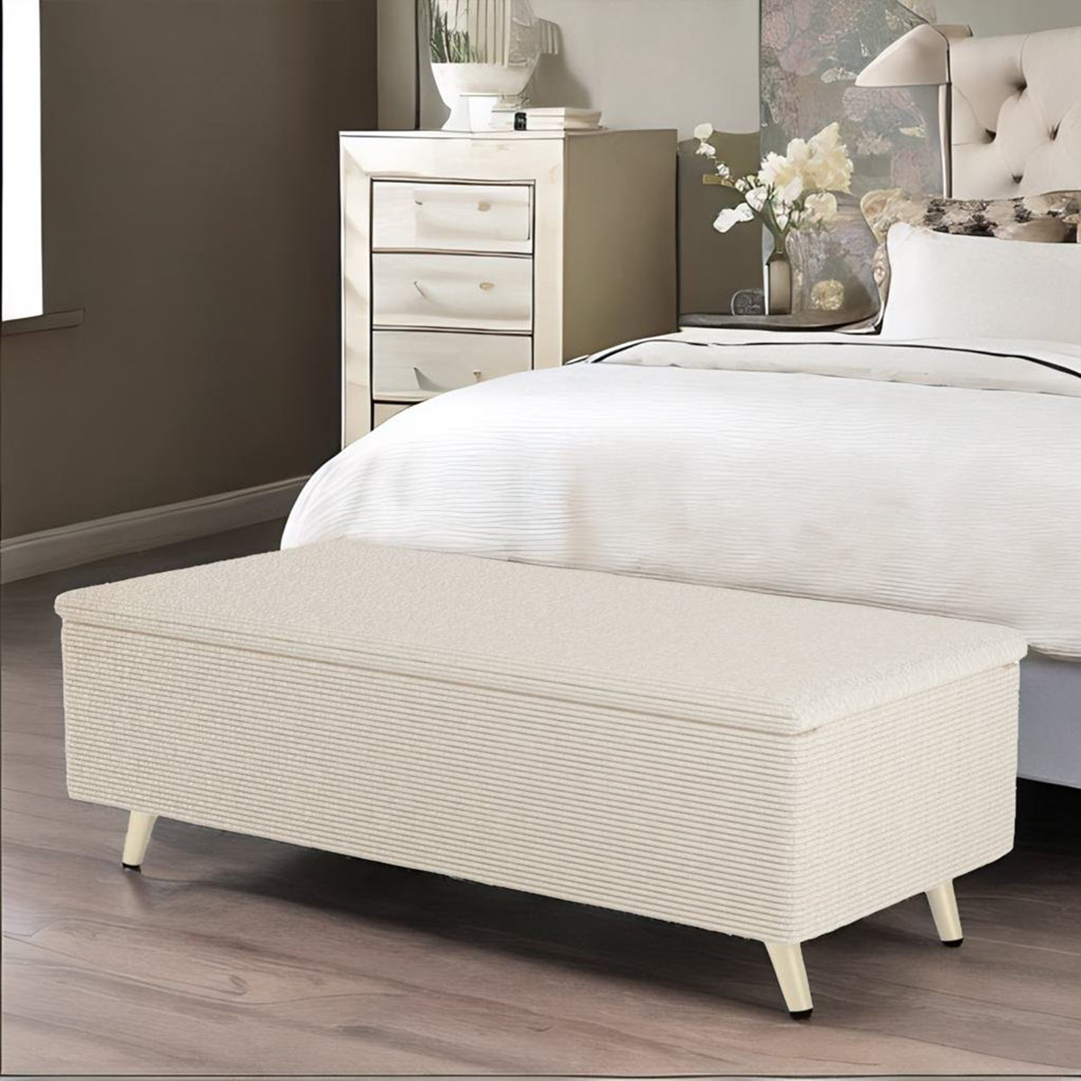 Mercer41 Derrald Upholstered Ottoman, Storage Bench with Metal Legs ...