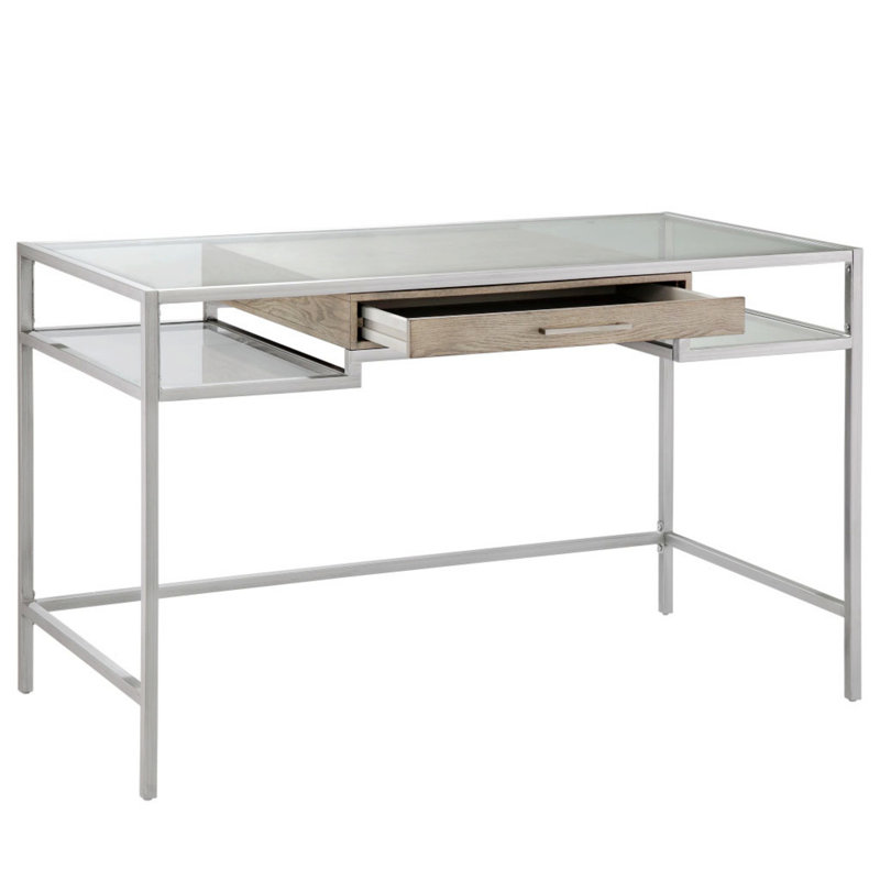 Latitude Run® Metal Writing Desk With Tempered Glass Top | Wayfair