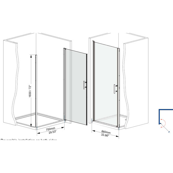 ArtisanArcade 34X72 In Pivot Shower Door With Matte Black Aluminum ...