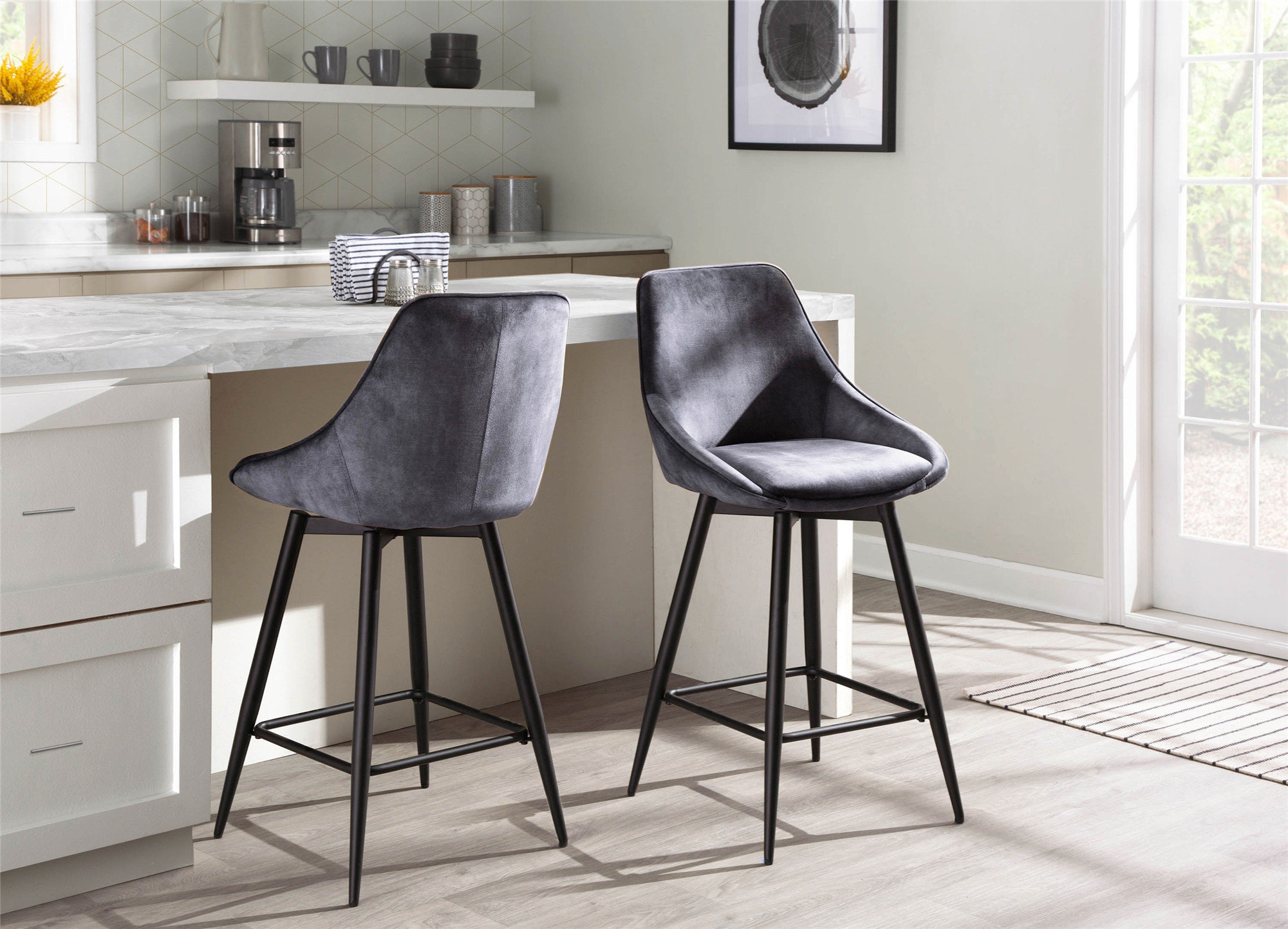 Everly Quinn Luongo Swivel Upholstered Counter Stool with Metal Frame | Wayfair