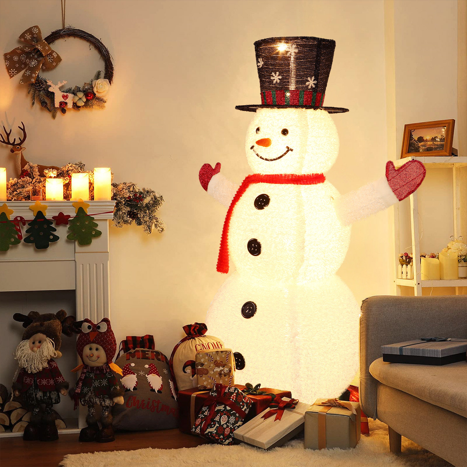 The Holiday Aisle® 4Ft Plush Snowman Christmas Decoration, Lighted With ...