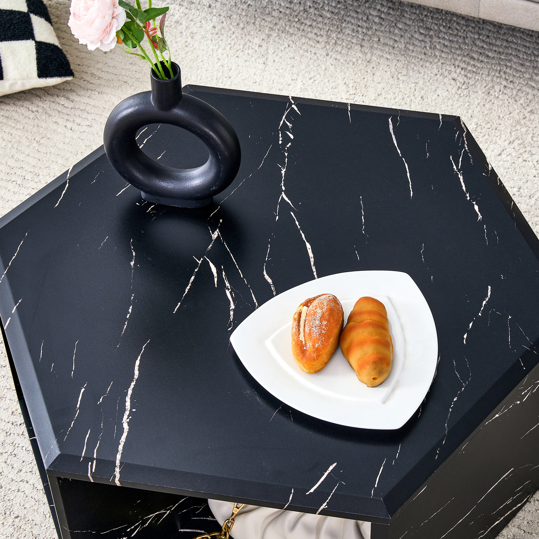 Ivy Bronx Black Hexagonal Coffee Table . Modern Design And Storage ...