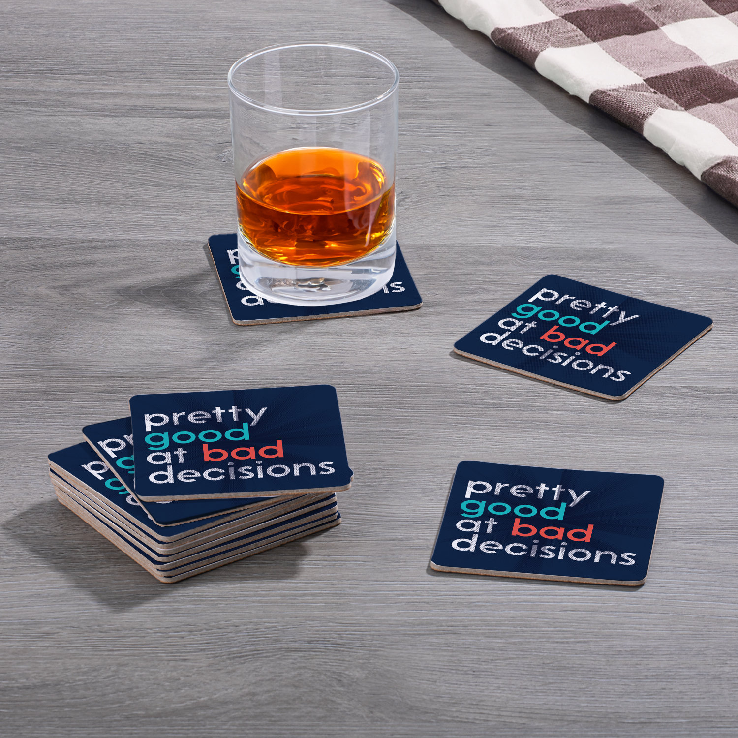 Harriet Bee Bad Decisions 12-Pack Cork Back Bar Coasters | Wayfair