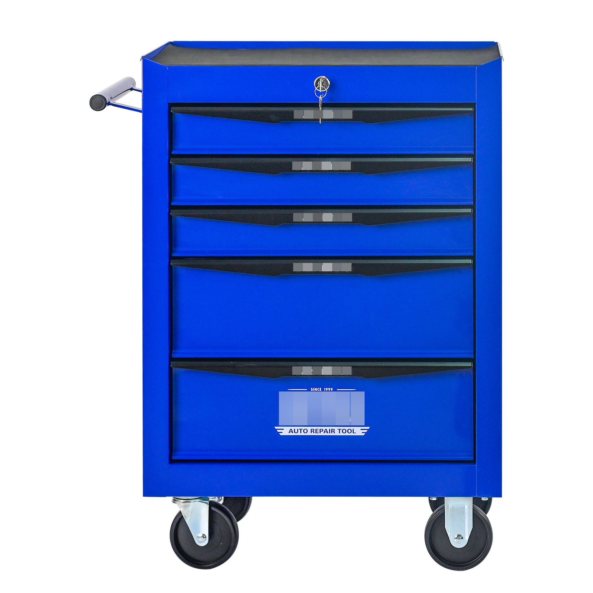 17 Stories 5 Drawer Tool Trolley In Black & Blue, Rolling Steel Chest ...