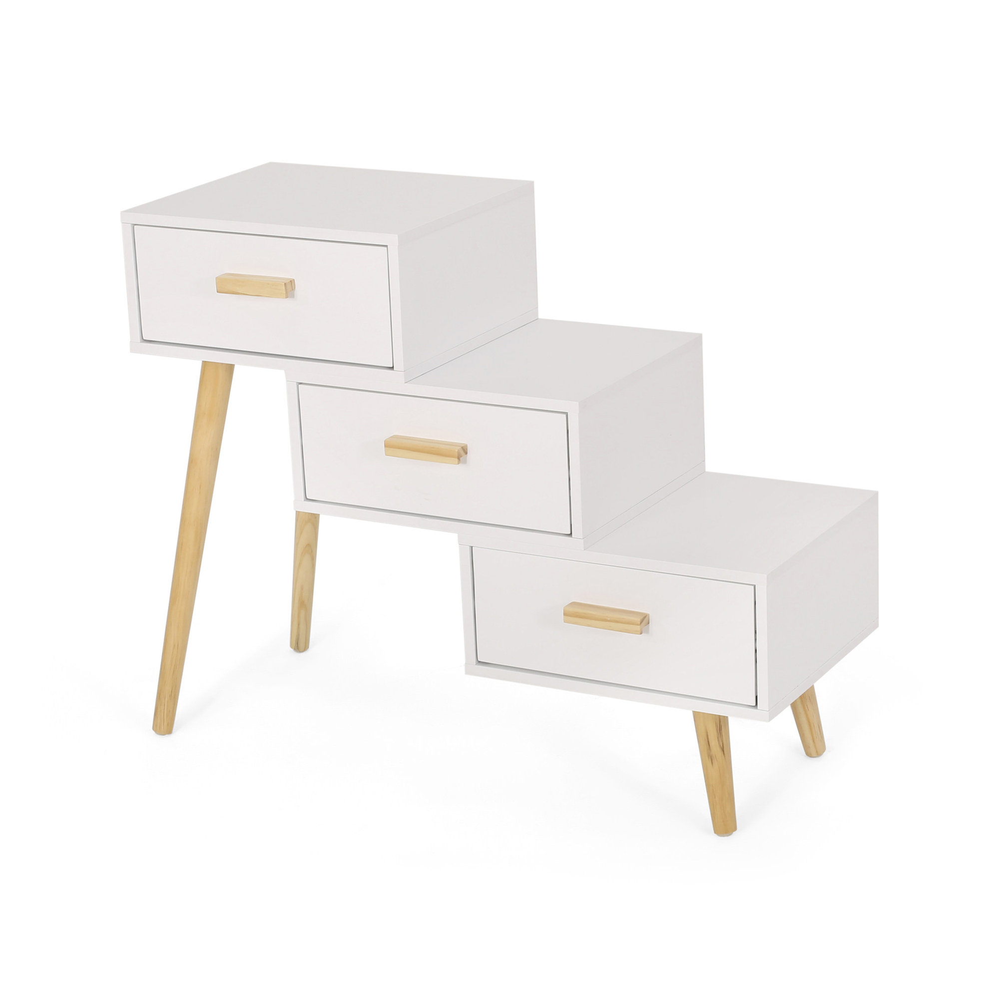 Latitude Run® Stylish 3 Drawer Stair Cabinet With Mid-Century Appeal ...