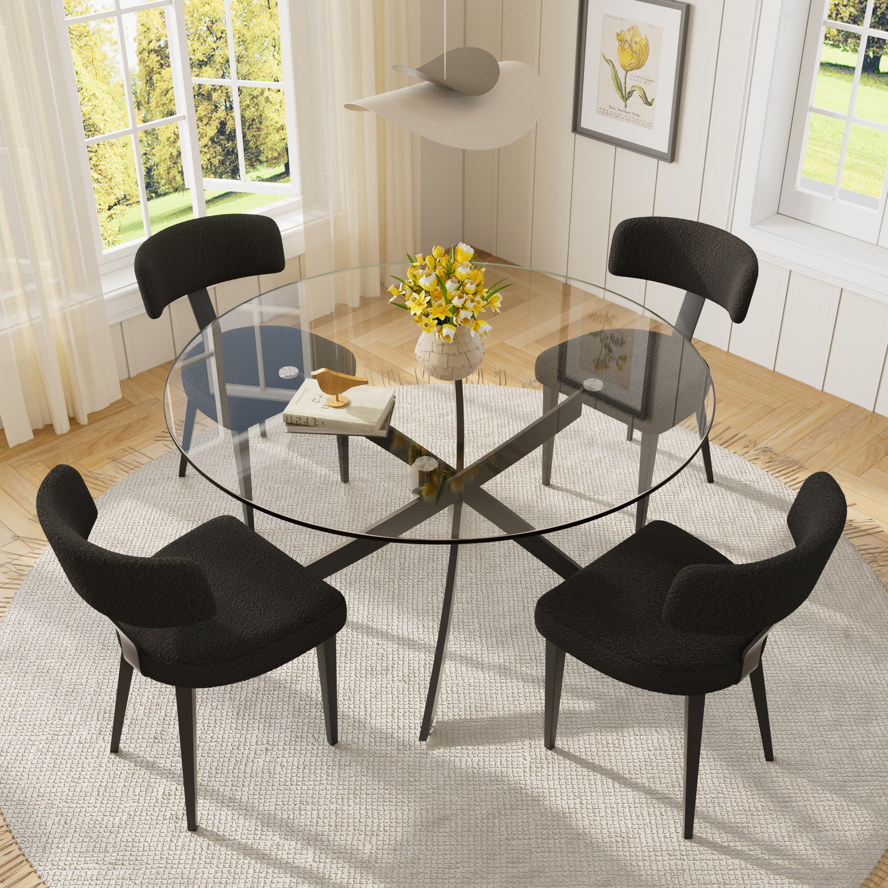 George Oliver 47 Inch Round Glass Dining Table Sets | Wayfair