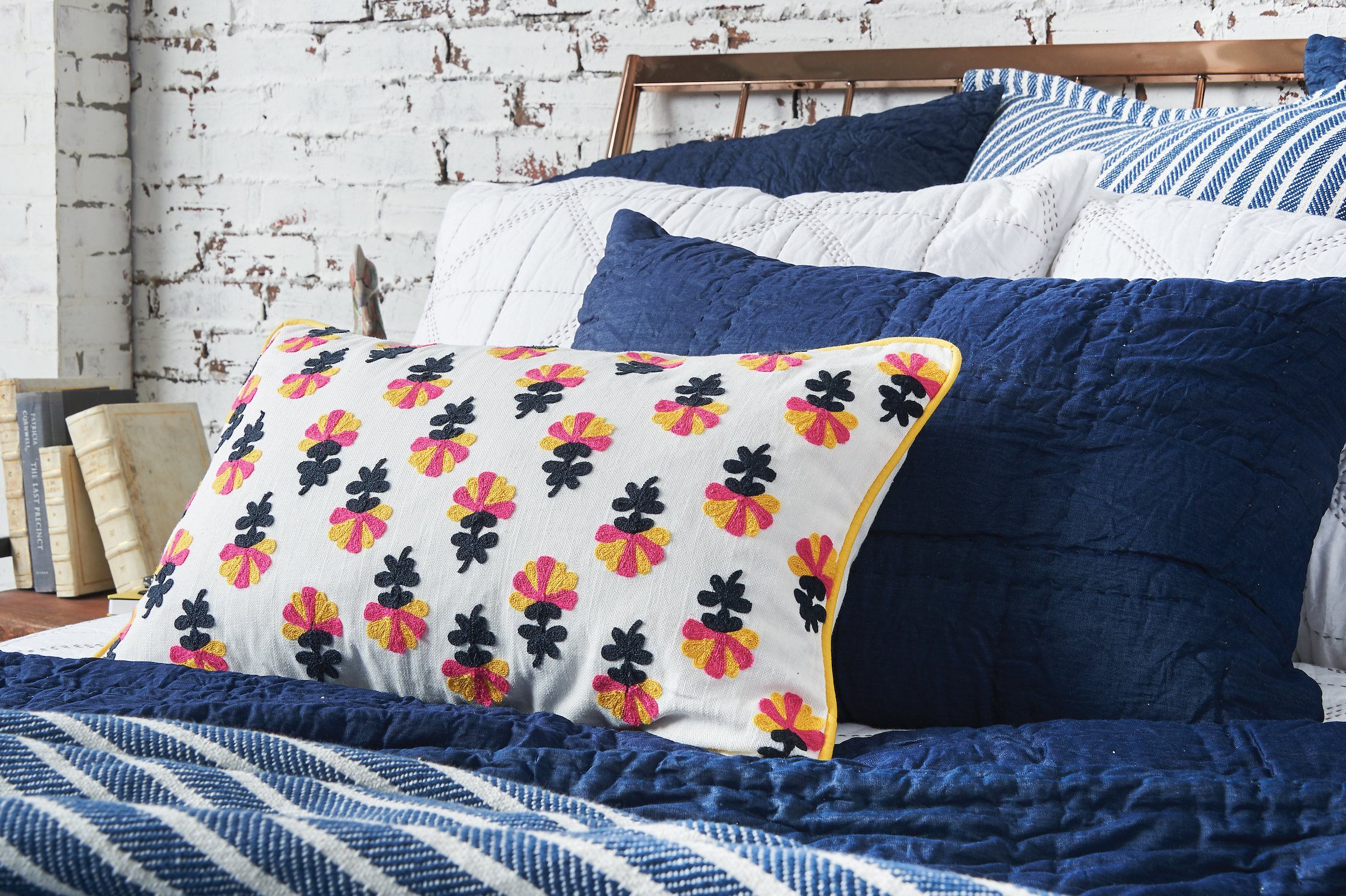 carol & frank Addy Embroidered Cotton Lumbar Pillow | Wayfair