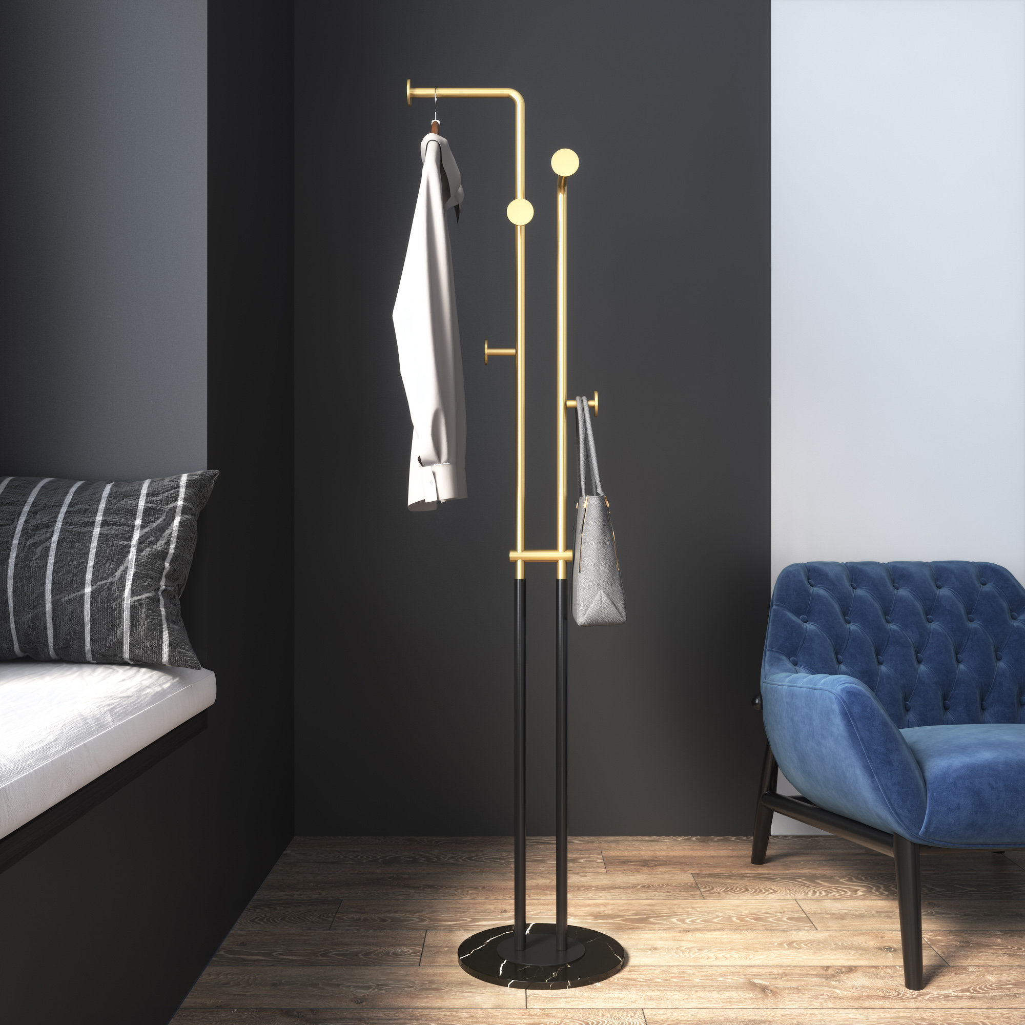 Mercer41 Darrias 5 - Hook Freestanding Coat Rack in Gold/Silver with ...