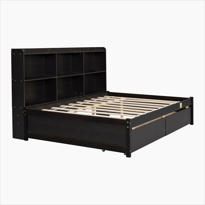 House of Hampton® Bed with Side Bookcase, Drawers | Wayfair