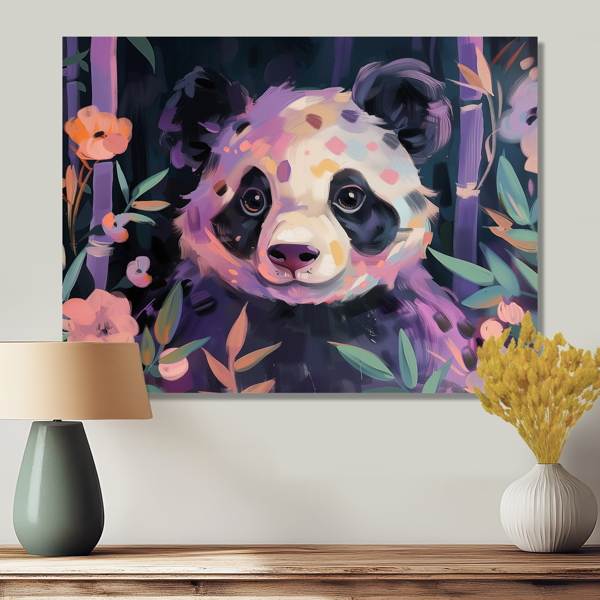 Winston Porter White Purple Panda Jungle Blooms I - Panda Animal Wall ...