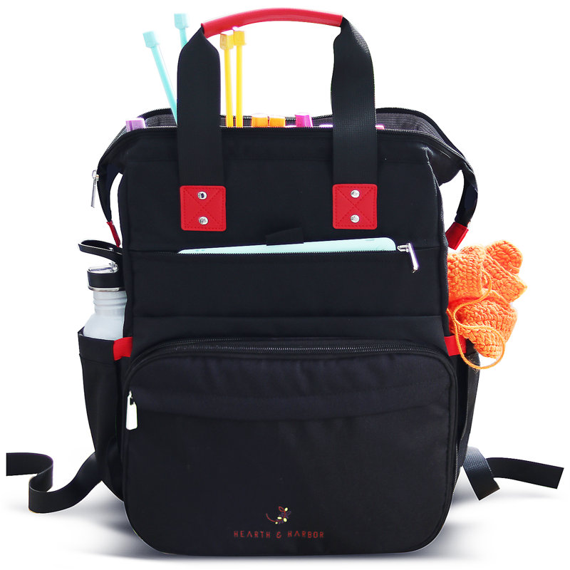 Hearth & Harbor Crochet Backpack Organizer with Travel Yarn Bag and USB ...