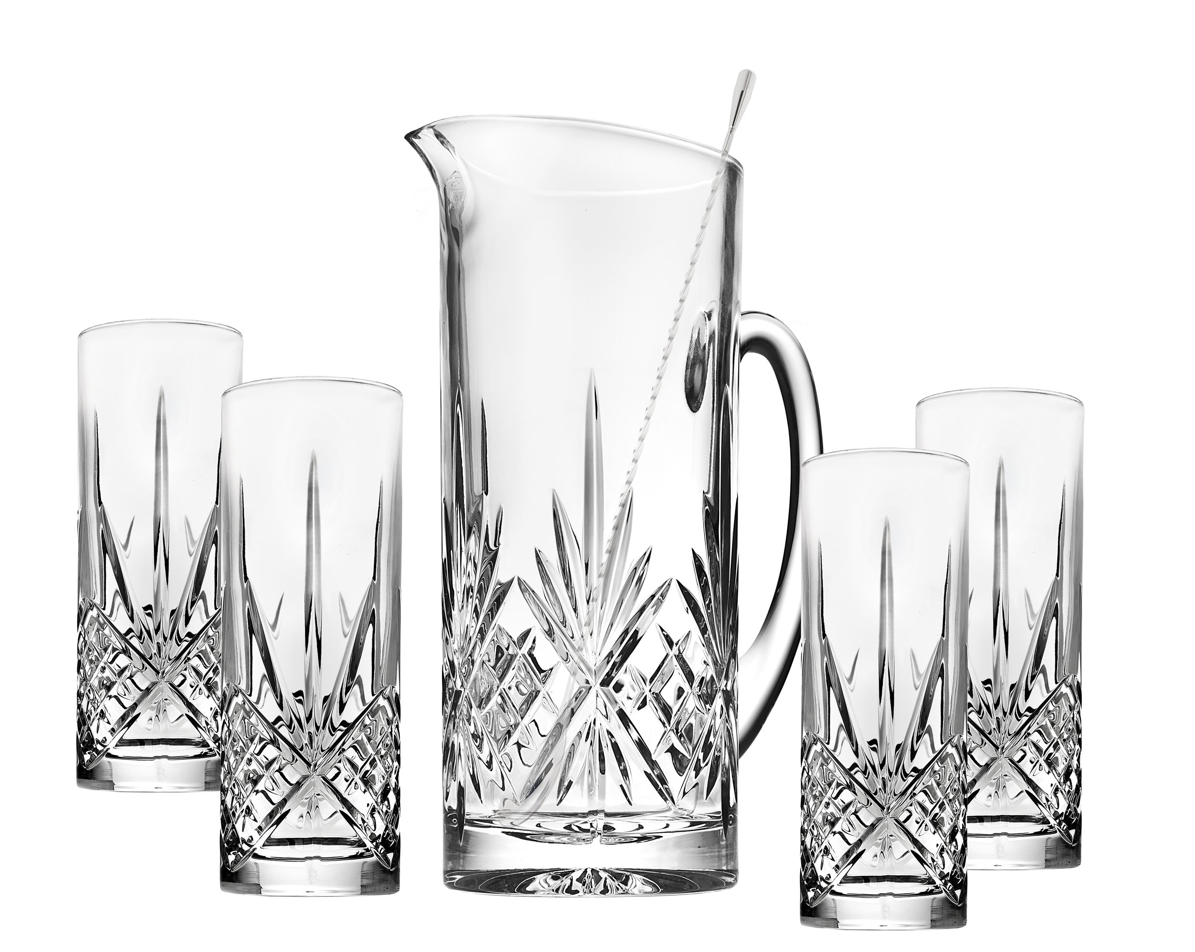 Godinger Silver Art Co Dublin Crystal 6 Piece Pitcher 34oz & Tom ...